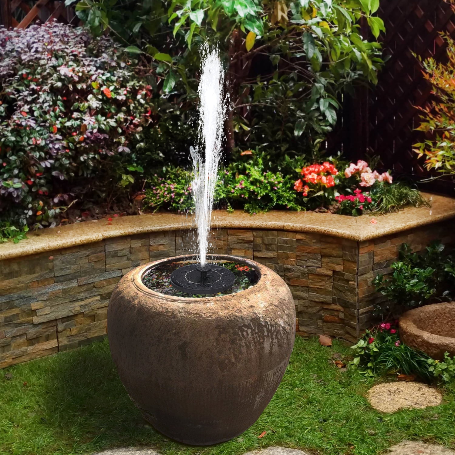 LAZIOEGR 6V 1W Solar Powered Floating Water Fountain Pump Kit with 4 ...
