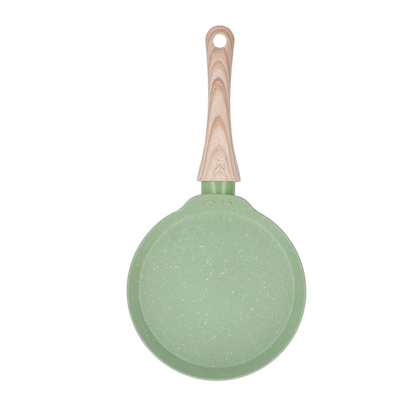 LAZIOEGR 7.9"x13.4" Green Lightweight Aluminum Frying Pan - Wooden ...