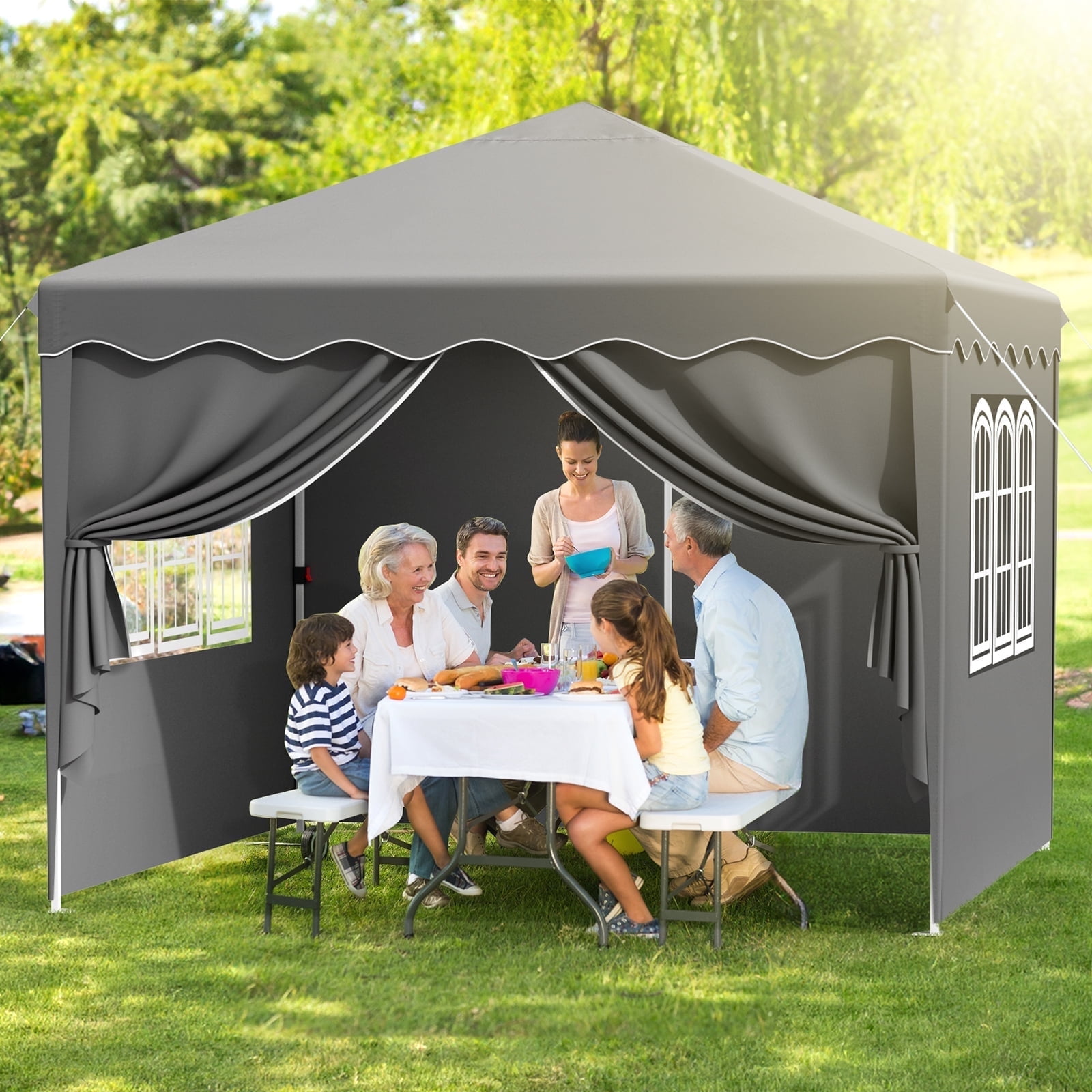LAZY BUDDY 10'x10' Pop up Canopy with 4 Removable Sidewalls, Commercial ...