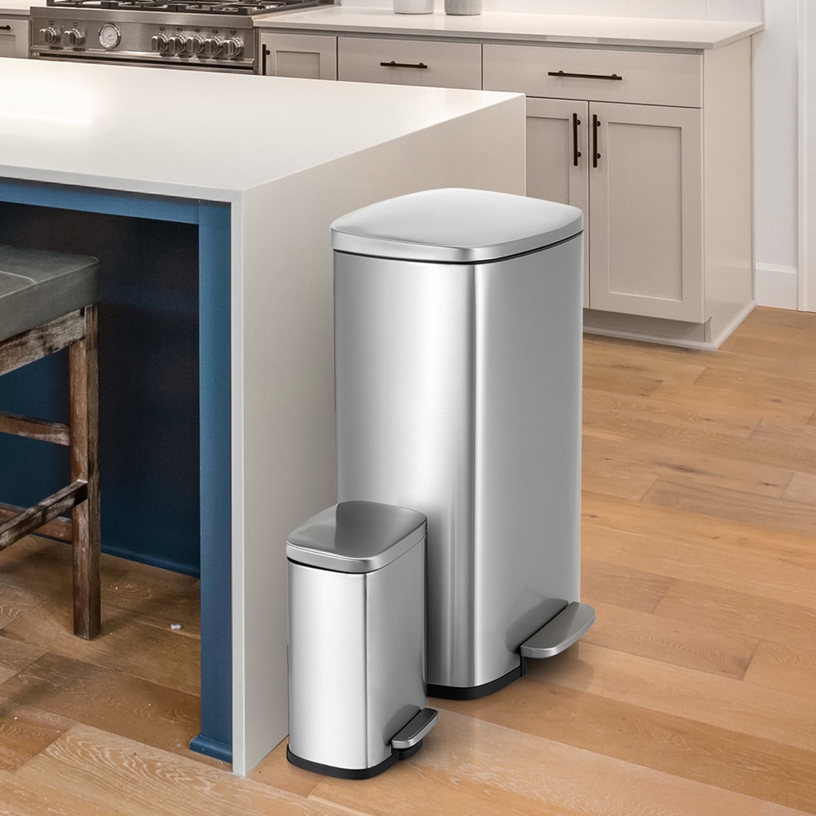 LAZY BUDDY Stainless Steel Trash Can Combo Set, 13.2 Gallon & 1.3 ...