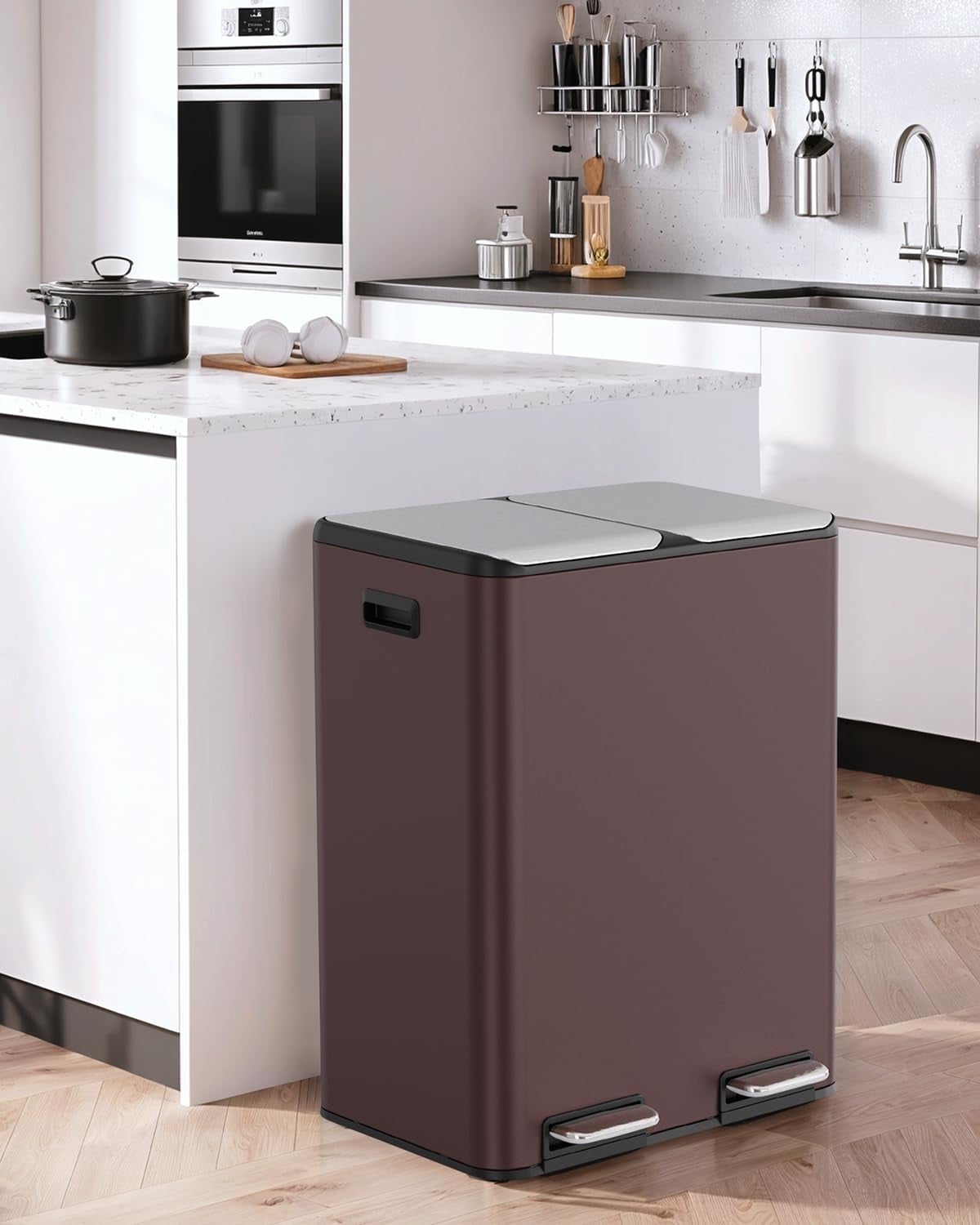 LAZY BUDDY 16 Gallon Kitchen Trash Can with Dual Compartments ...