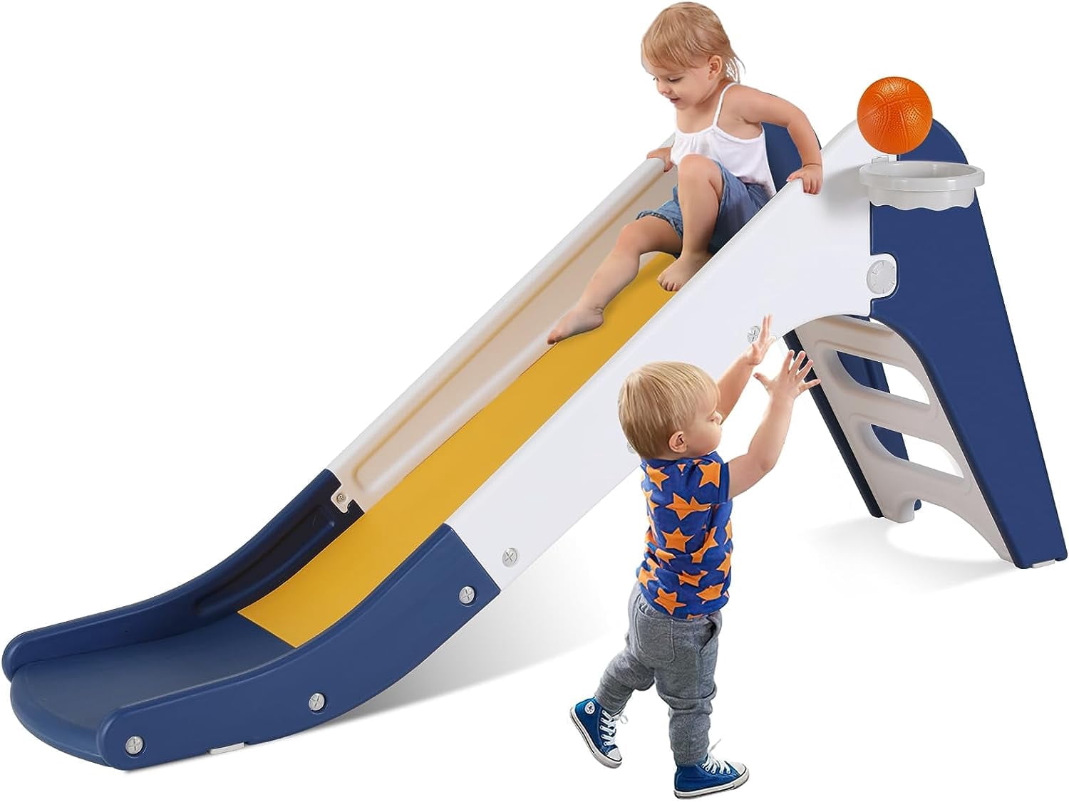 LAZY BUDDY 3 in 1 Freestanding Slide Climber with Basketball Hoop ...