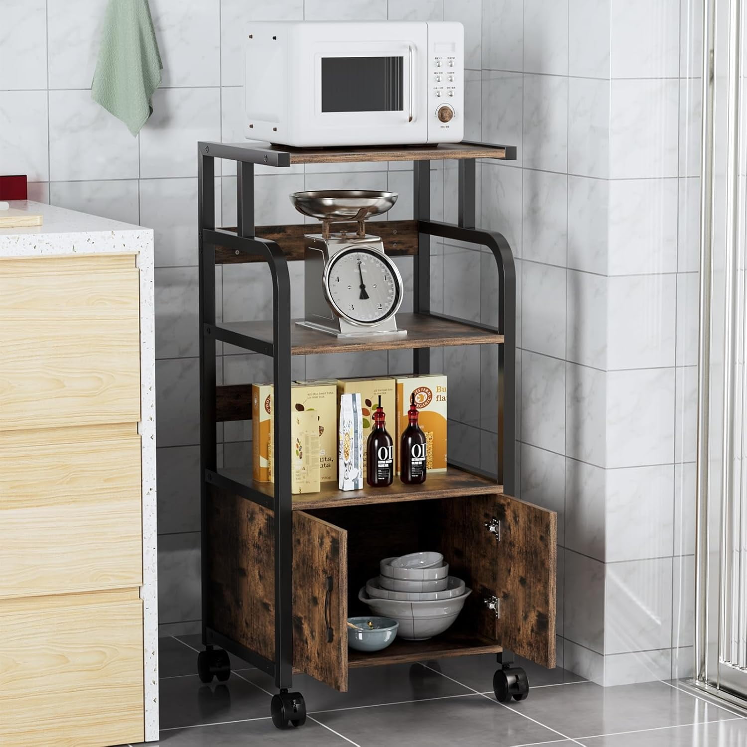 LAZY BUDDY 4-Tier Printer Stand with Lockable Casters and Wooden ...