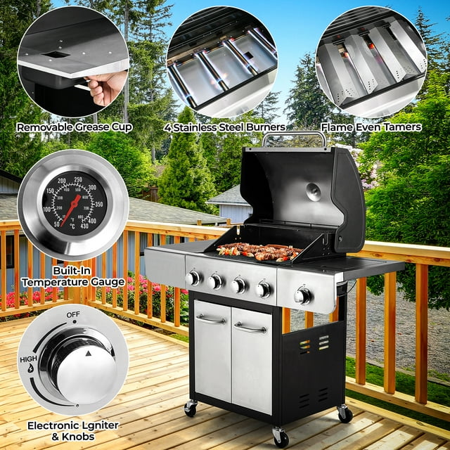 LAZY BUDDY 40000 BTU 4 Burner Propane Gas Grill, Outdoor Stainless ...
