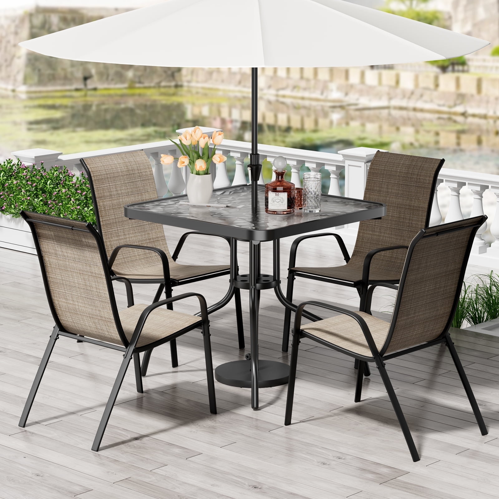 LAZY BUDDY 5-Piece Patio Dining Set, All Weather Outdoor Table with 4 ...