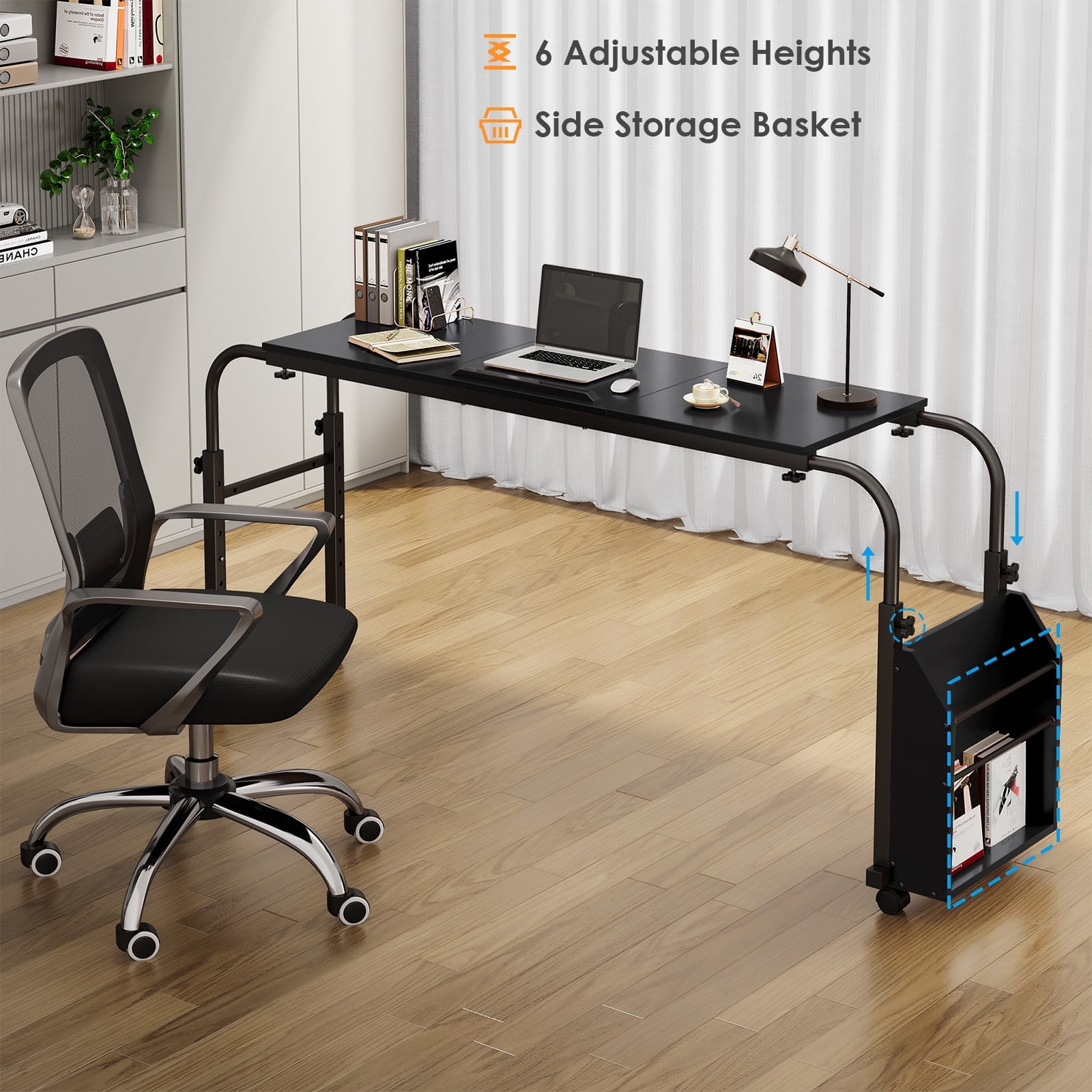 LAZY BUDDY 60.6"-84.2" Overbed Table with Wheels, Height/Width Adjustable Laptop Cart, Rolling ...