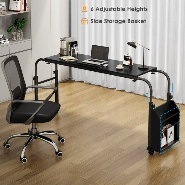 LAZY BUDDY 60.6"-84.2" Overbed Table with Wheels, Height/Width ...