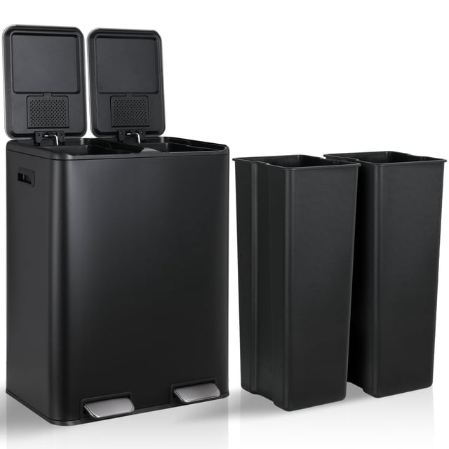 LAZY BUDDY 60 Liter / 16 Gallon Dual Trash Can, Rectangular Recycling ...