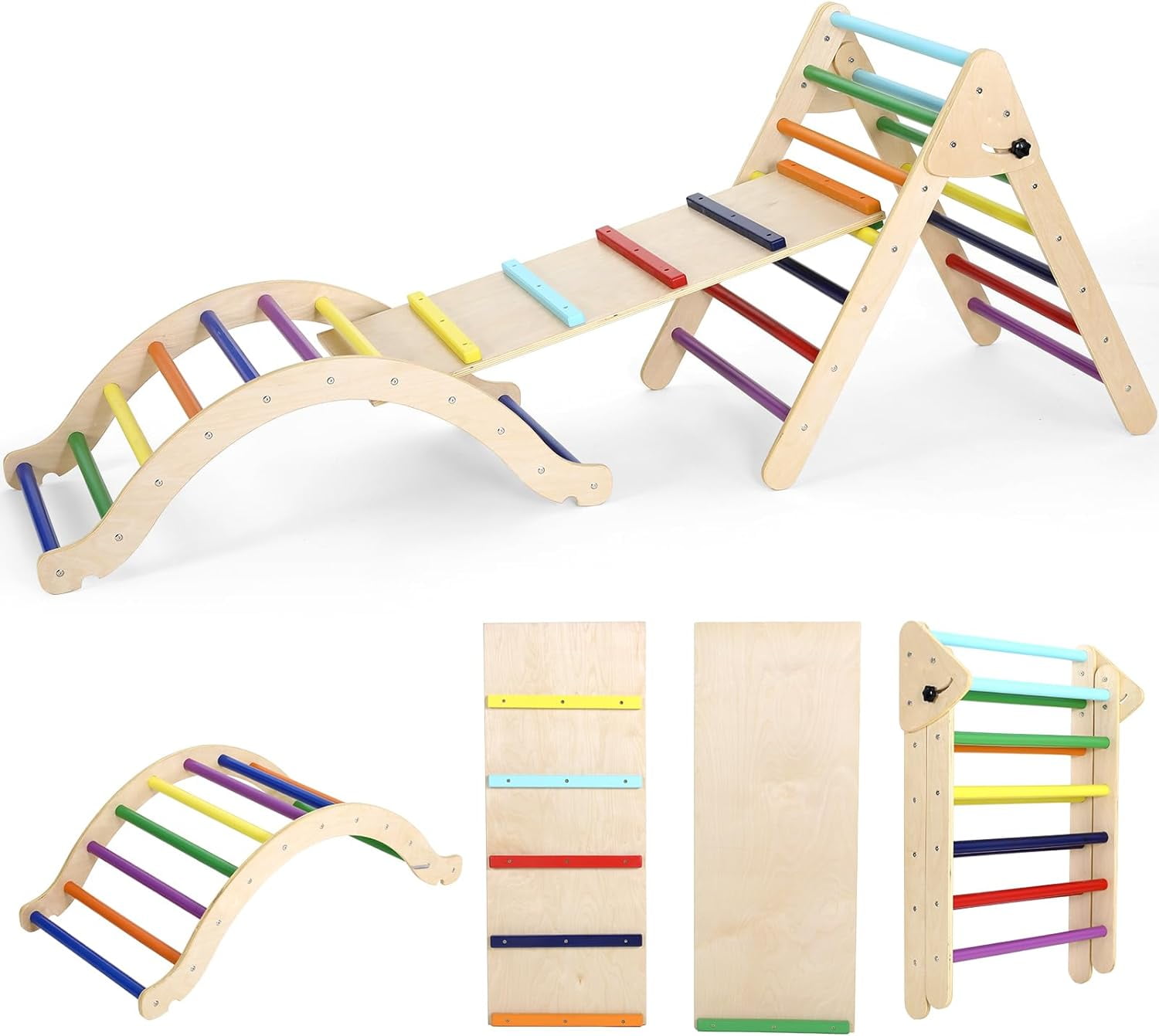 LAZY BUDDY 7 in 1 Pikler Triangle Set, Toddler Foldable Climbing Toys ...