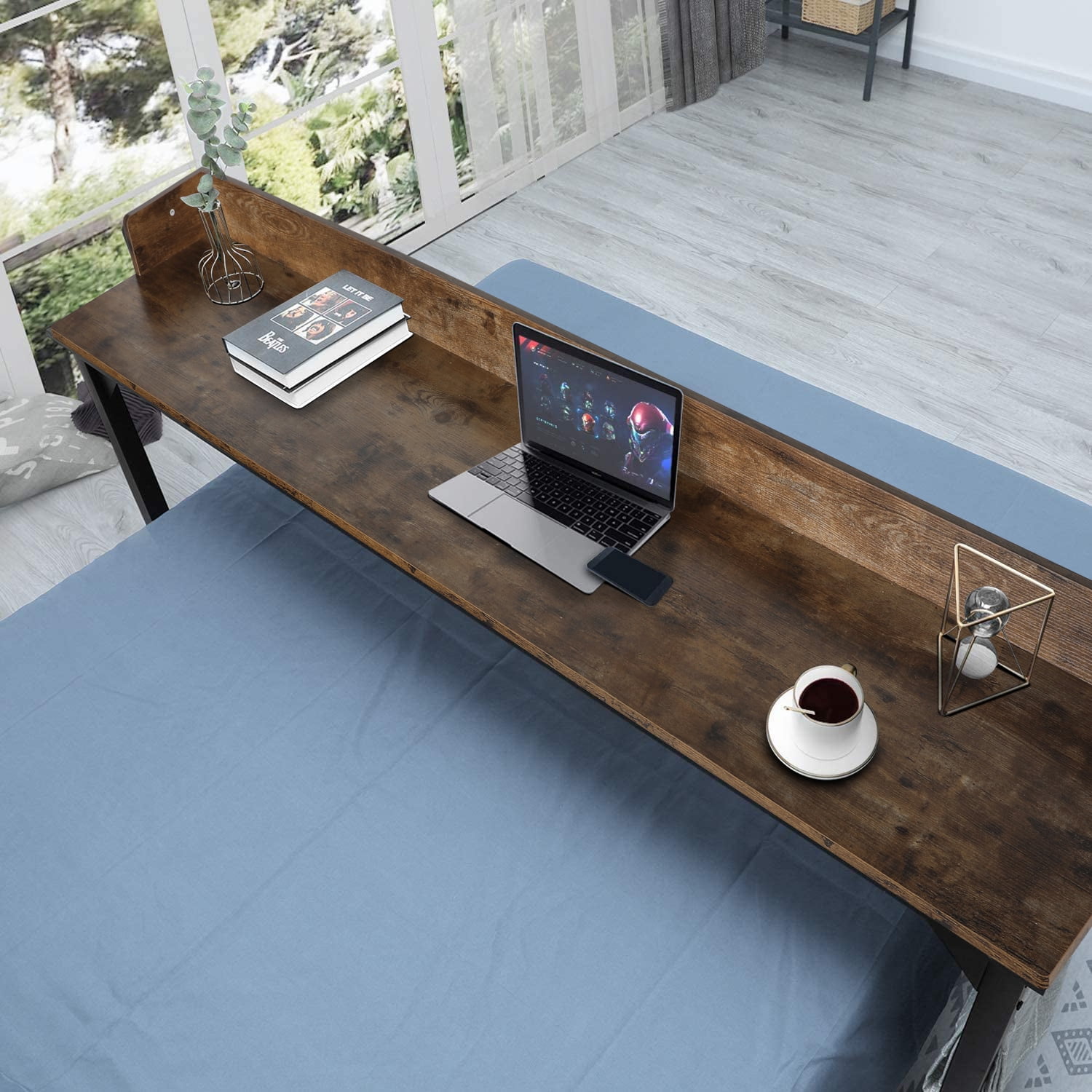 LAZY BUDDY 70.8'' Overbed Table for Queen/Full Size Bed, Mobile Dining ...