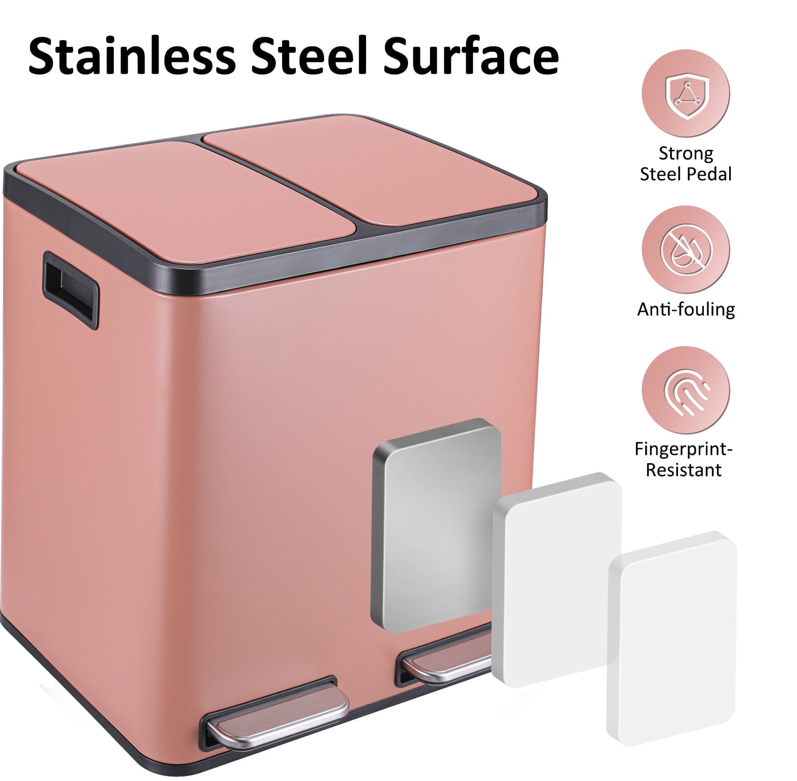 LAZY BUDDY 8 Gallon Dual Trash Can, 30L Step Garbage Can, Classified Recycle Waste Bin for ...