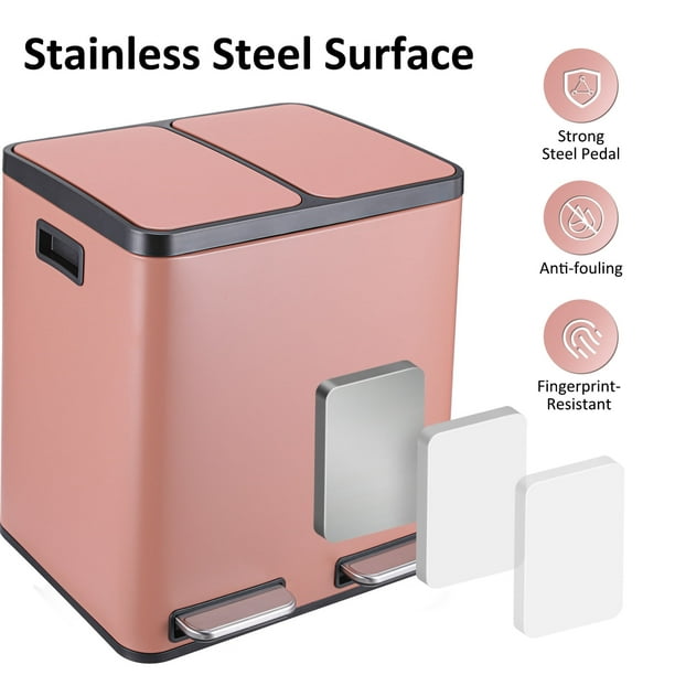 LAZY BUDDY 8 Gallon Dual Trash Can, 30L Step Garbage Can, Classified Recycle Waste Bin for ...