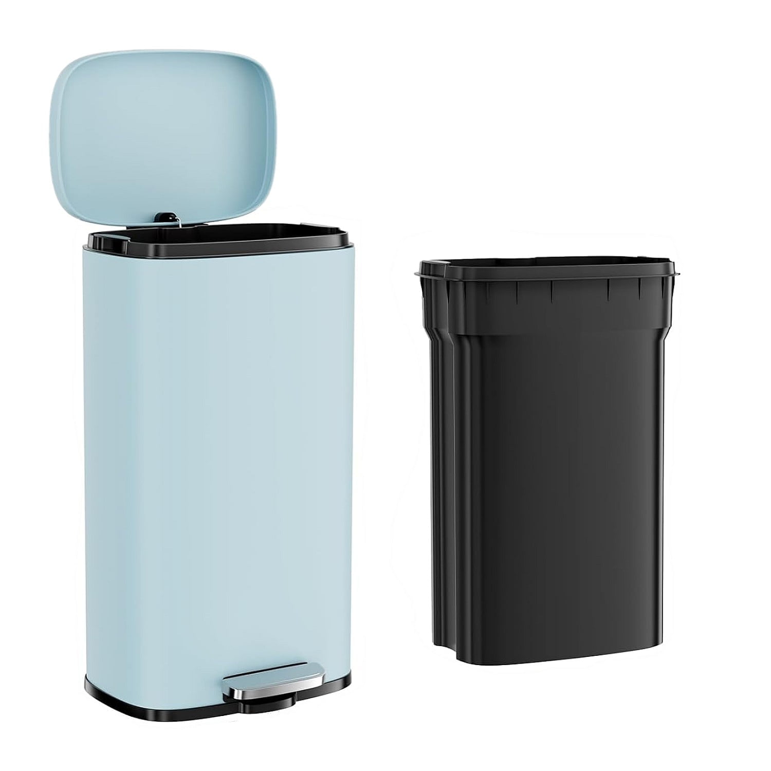 LAZY BUDDY 8 Gallon Kitchen Trash Can, Stainless Steel Step-on Garbage ...
