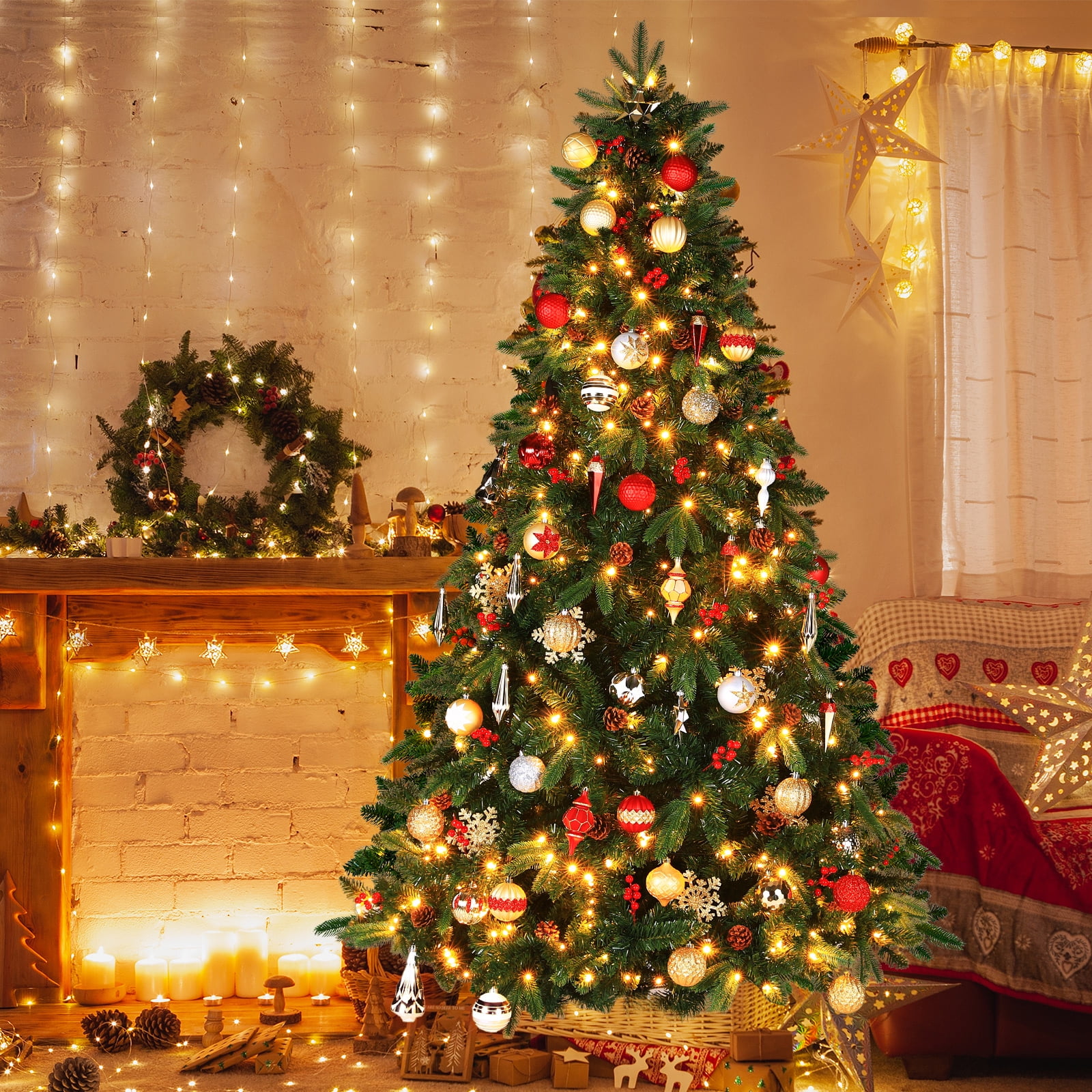 LAZY BUDDY 8FT Prelit Artificial Christmas Tree, Pre-Decorated ...