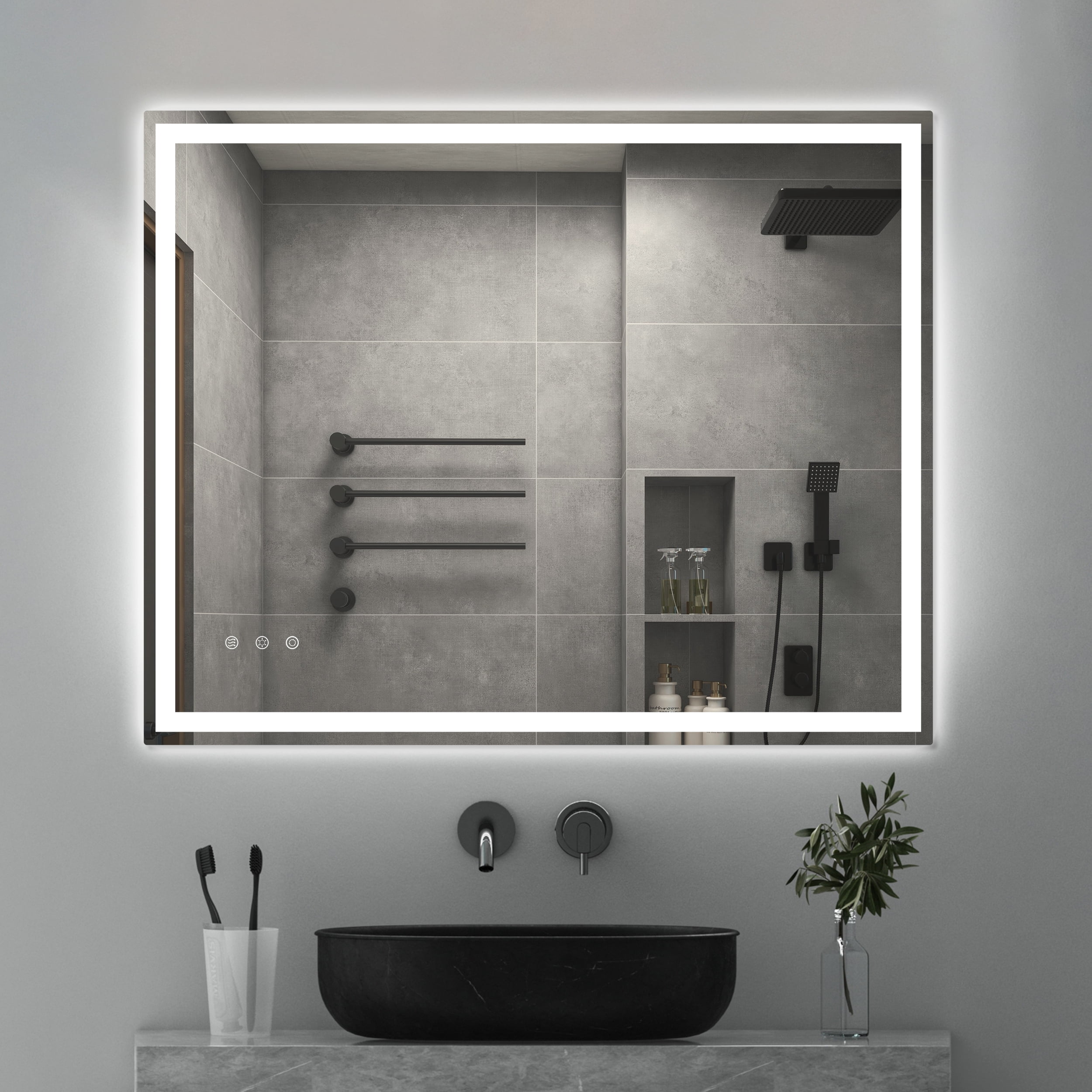 LAZY BUDDY Anti-fog Wall Mounted Lighted Vanity Mirror LED Bathroom ...