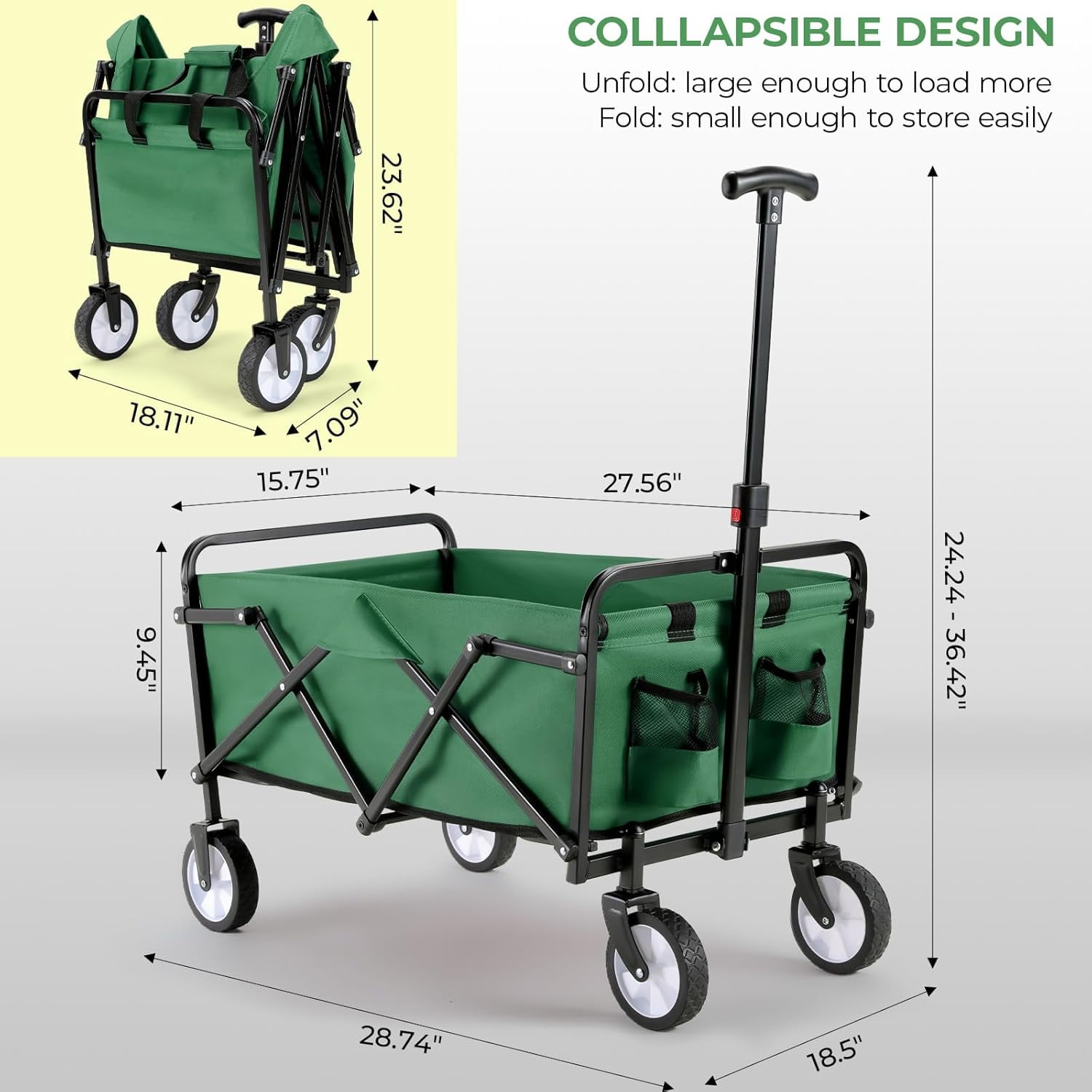 LAZY BUDDY Folding Garden Cart Collapsible Utility Wagon with ...