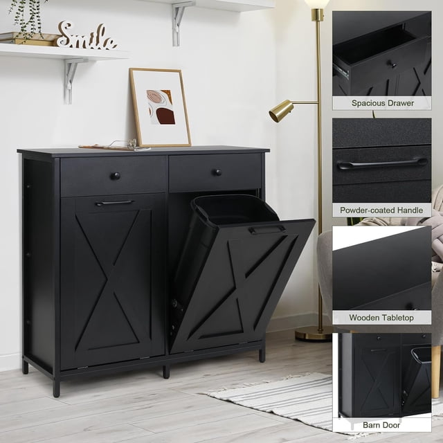 LAZY BUDDY Double Tilt Out Trash Cabinet, Wood Garbage Recycling ...