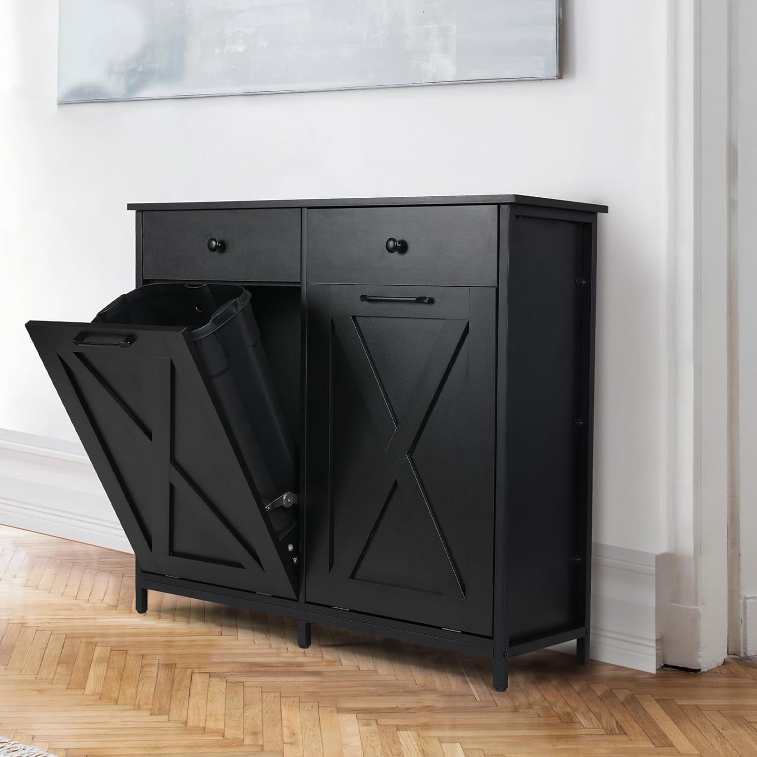 LAZY BUDDY Double Tilt Out Trash Cabinet, Wood Garbage Recycling ...