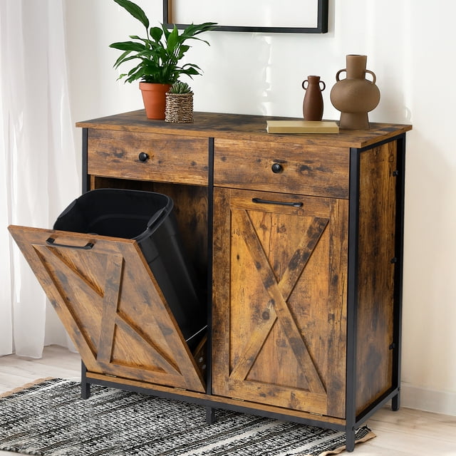 LAZY BUDDY Double Tilt Out Trash Cabinet, Wooden 20 Gallon Kitchen ...