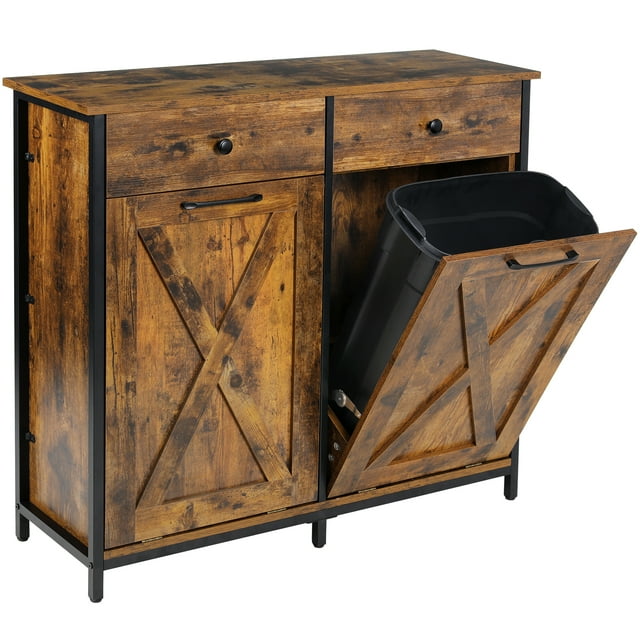 LAZY BUDDY Double Tilt Out Trash Cabinet, Wooden 20 Gallon Kitchen ...