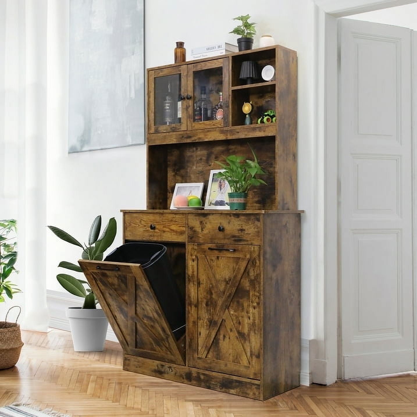 LAZY BUDDY Dual Tilt Out Trash Cabinet, 20 Gallon Kitchen Hidden ...