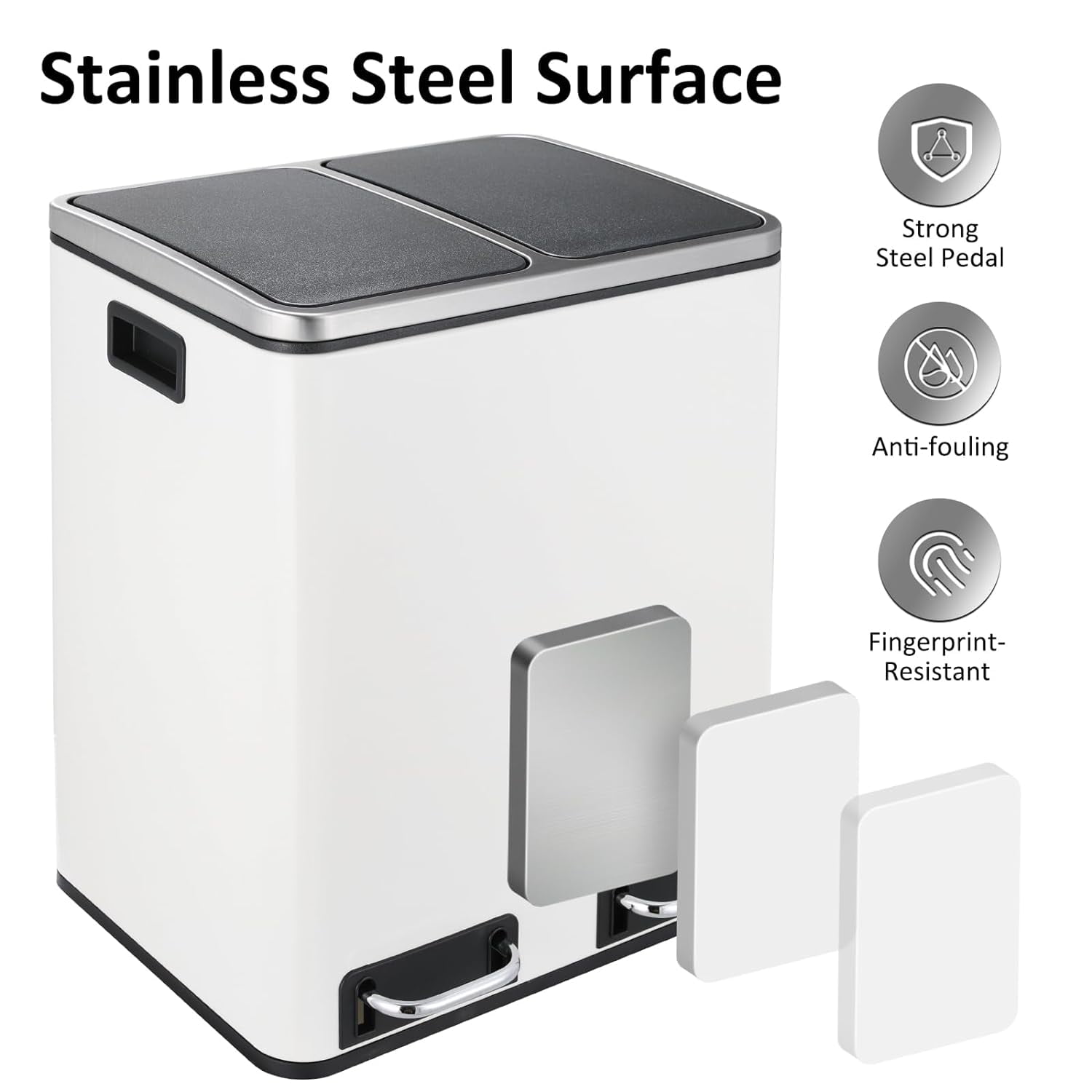 LAZY BUDDY Large 8 Gallon Dual Stainless Steel Step Trash Can, Recycle Bin for Kitchen, Living ...