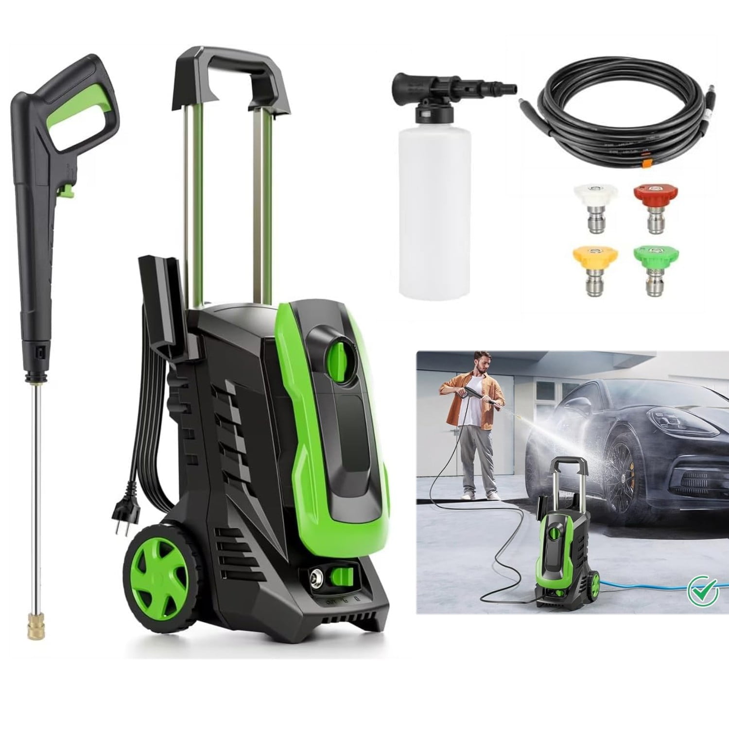 LAZY BUDDY Electric Pressure Washer, 2700 PSI 1.7 GPM Power Washer with ...