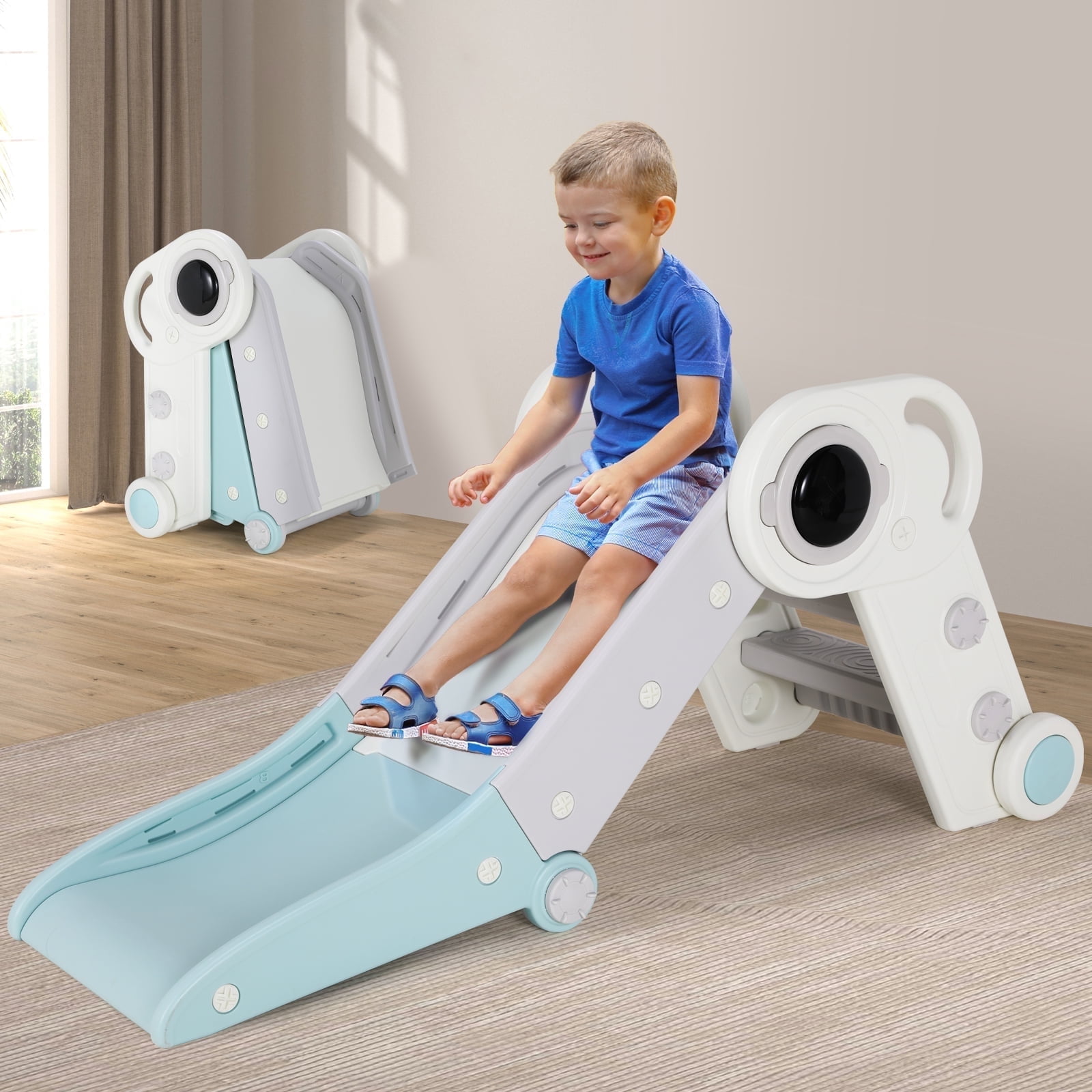 LAZY BUDDY Foldable Toddler Slide Climber Playset with Handrail & Non ...