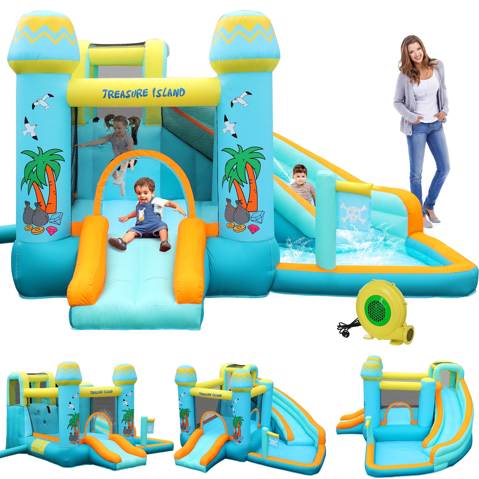 LAZY BUDDY Outdoor Bouncy Play Water Slide, Inflatable Bounce House ...