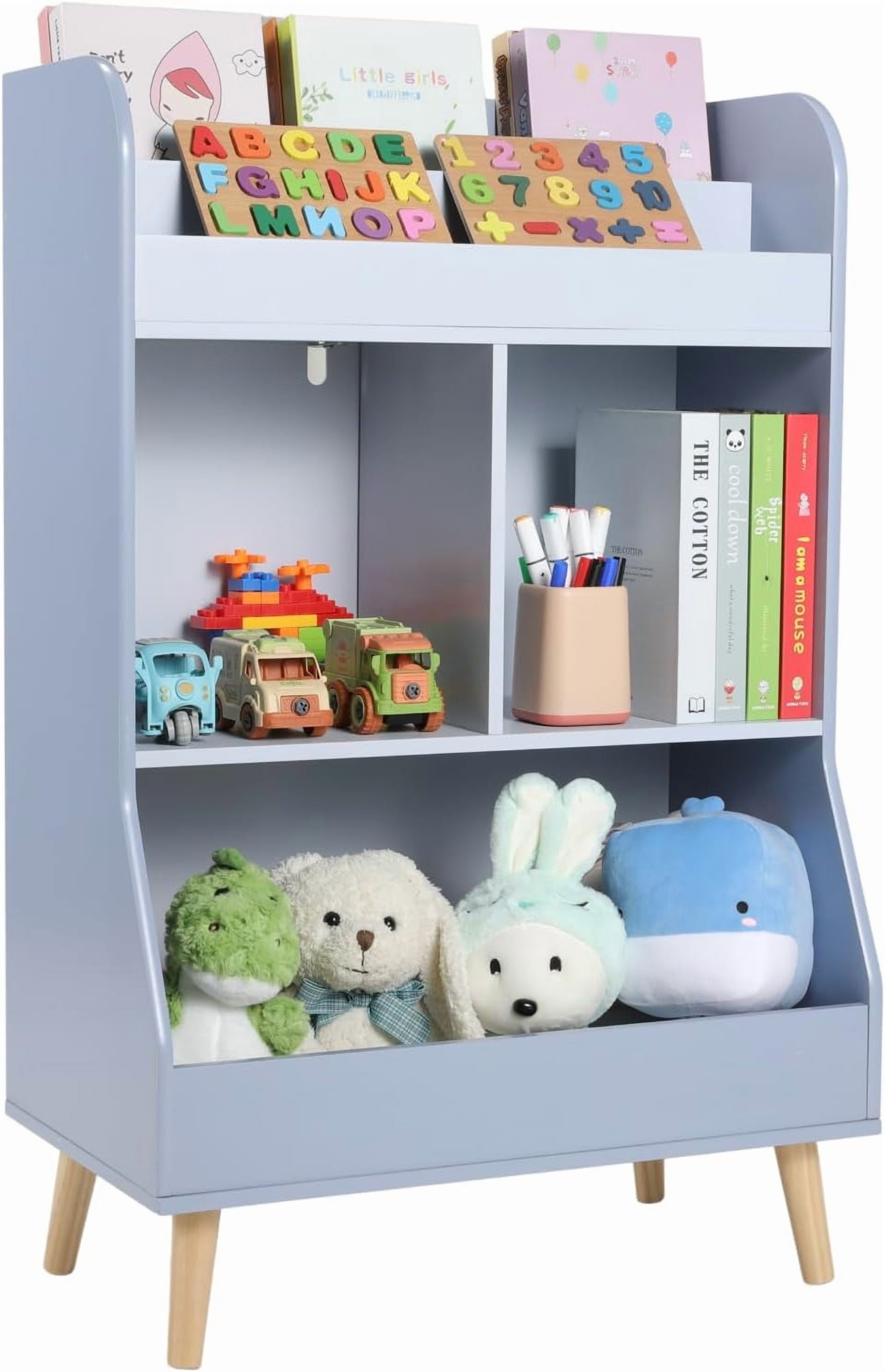 LAZY BUDDY Wooden Kids Bookshelf and Toy Storage Organizer, Toddler ...