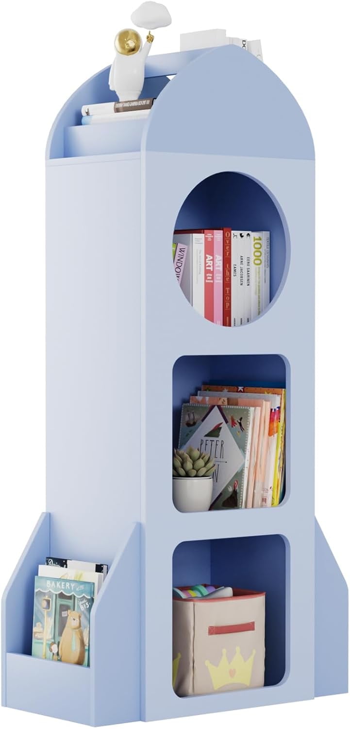 LAZY BUDDY Kids Bookshelf and Toy Storage, 3-Tier Rocket-Shaped Toddler ...
