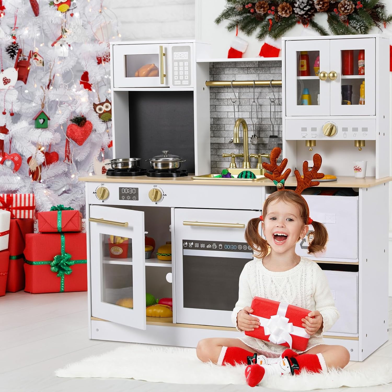 LAZY BUDDY Kids Kitchen Playset, Toddler Pretend Play Kitchen w/ 2 ...