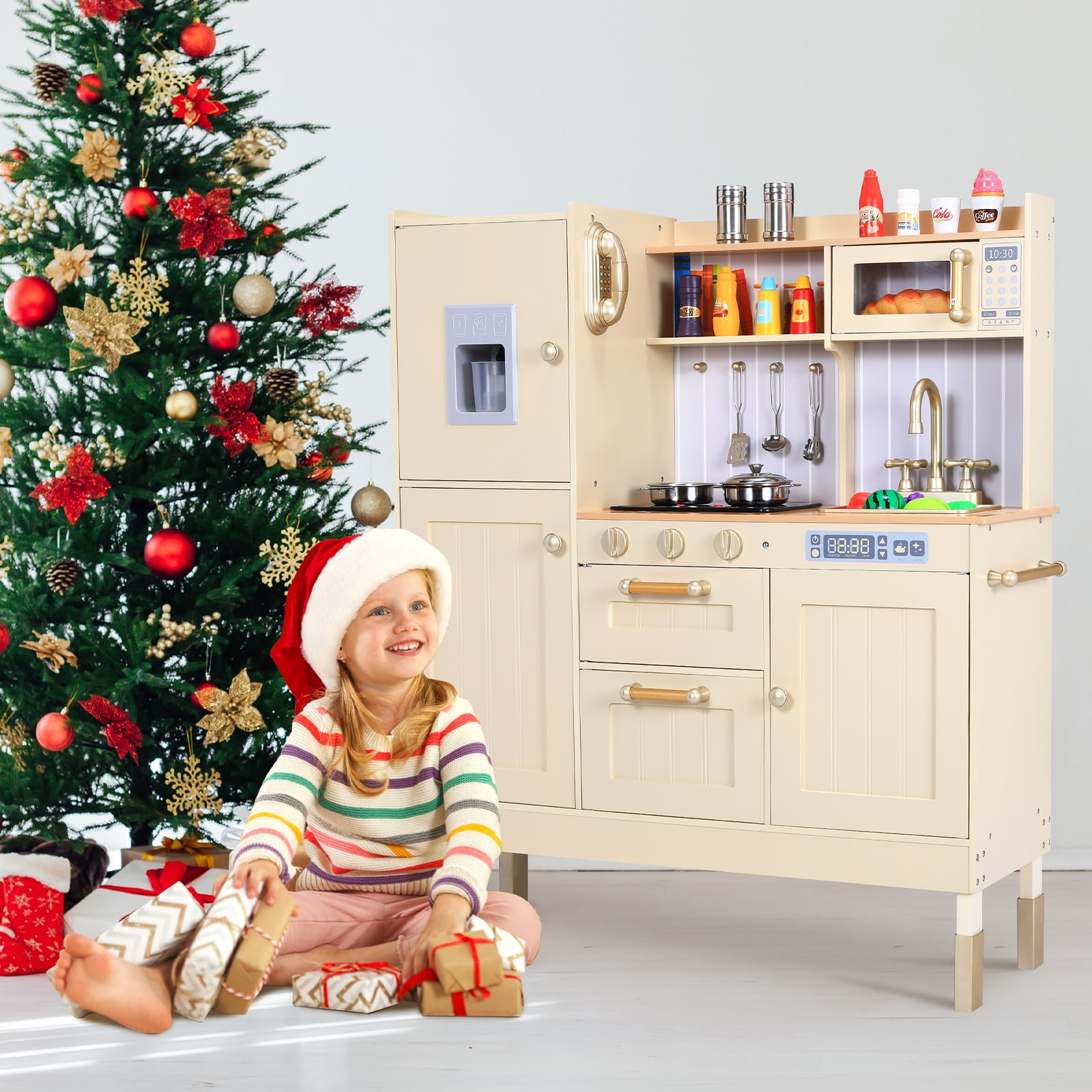 LAZY BUDDY Kids Play Kitchen, Wooden Toy Kitchen Playset for Toddlers ...