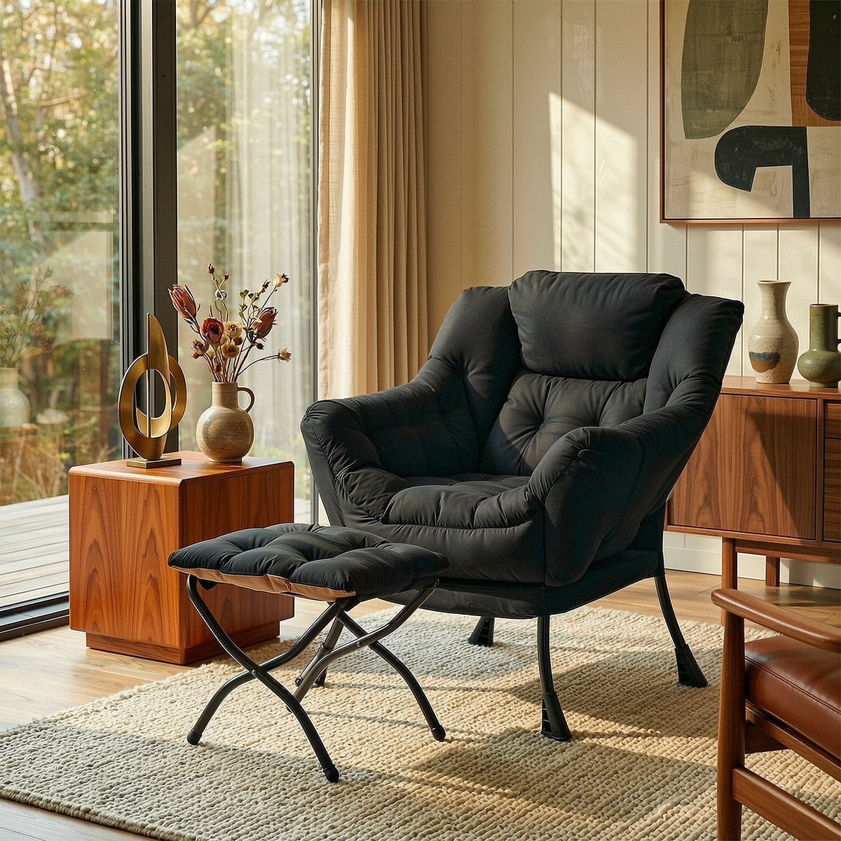 LAZY BUDDY Lazy Chair with Ottoman, Comfy Accent Lounge Chair with Side ...