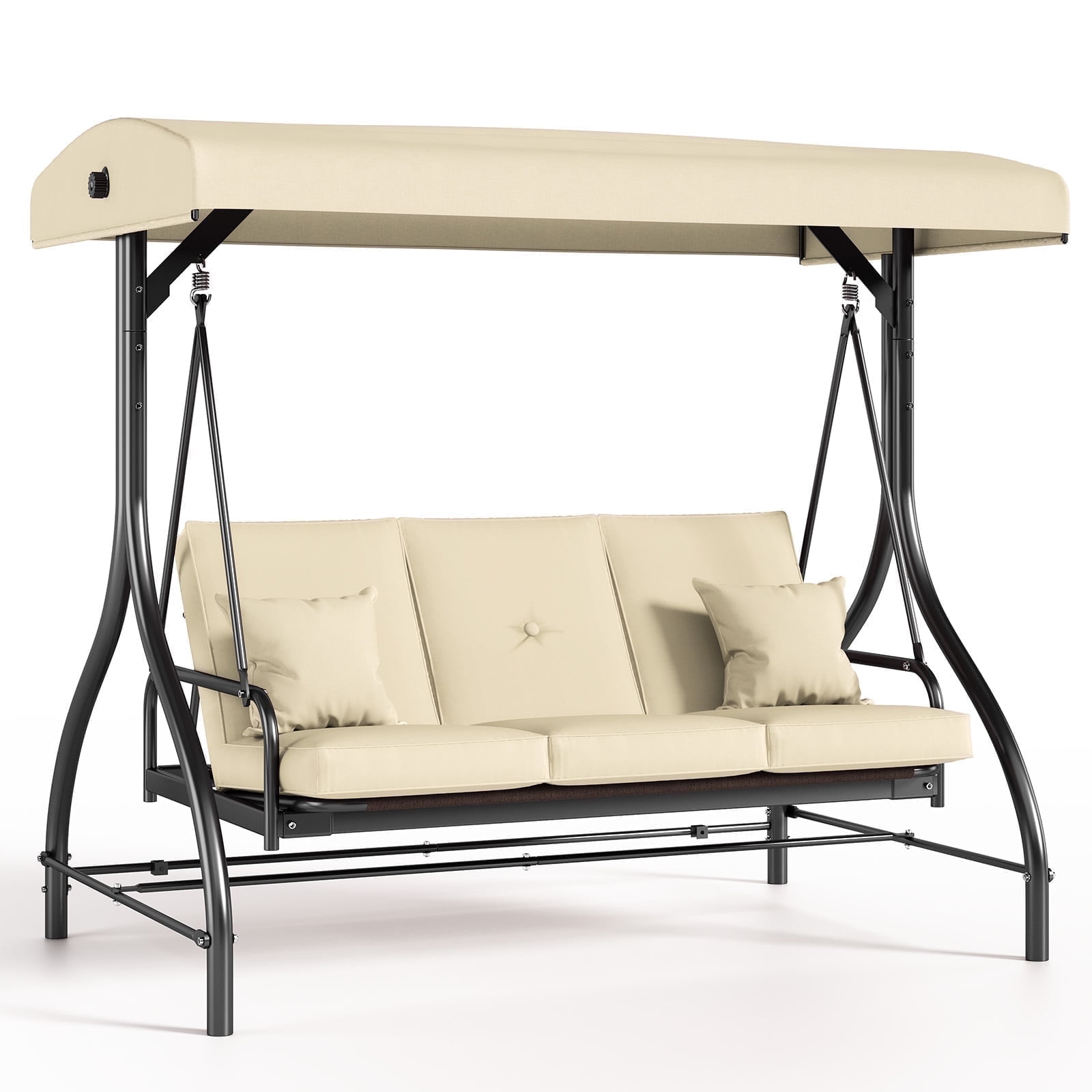 LAZY BUDDY Porch Swing with Adjustable Canopy, 3-Seat Patio Swing Chair ...