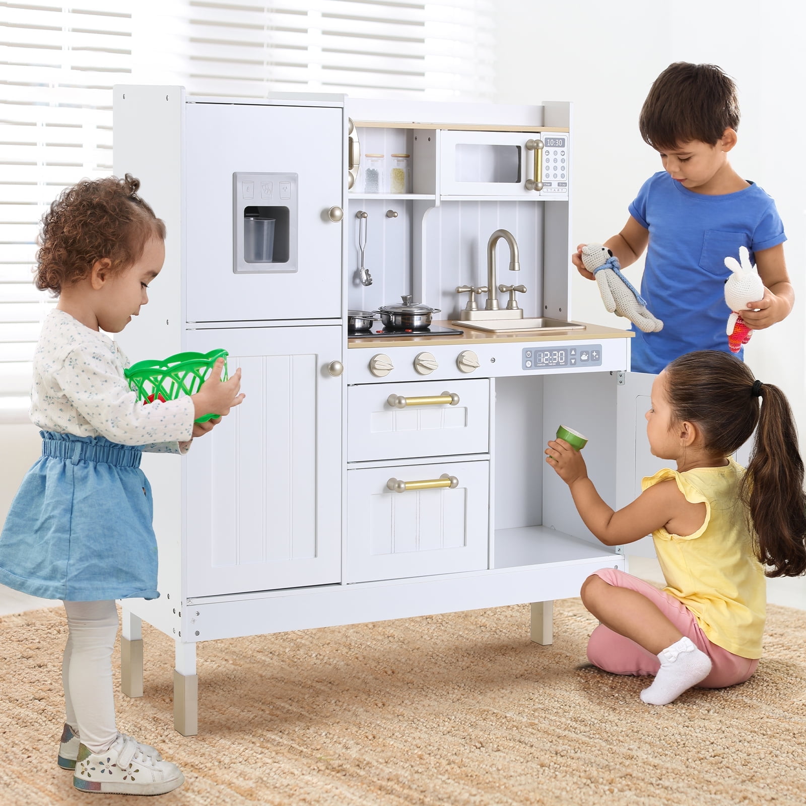 LAZY BUDDY Kids Pretend Play Kitchen Set, Realistic Stove, Light ...