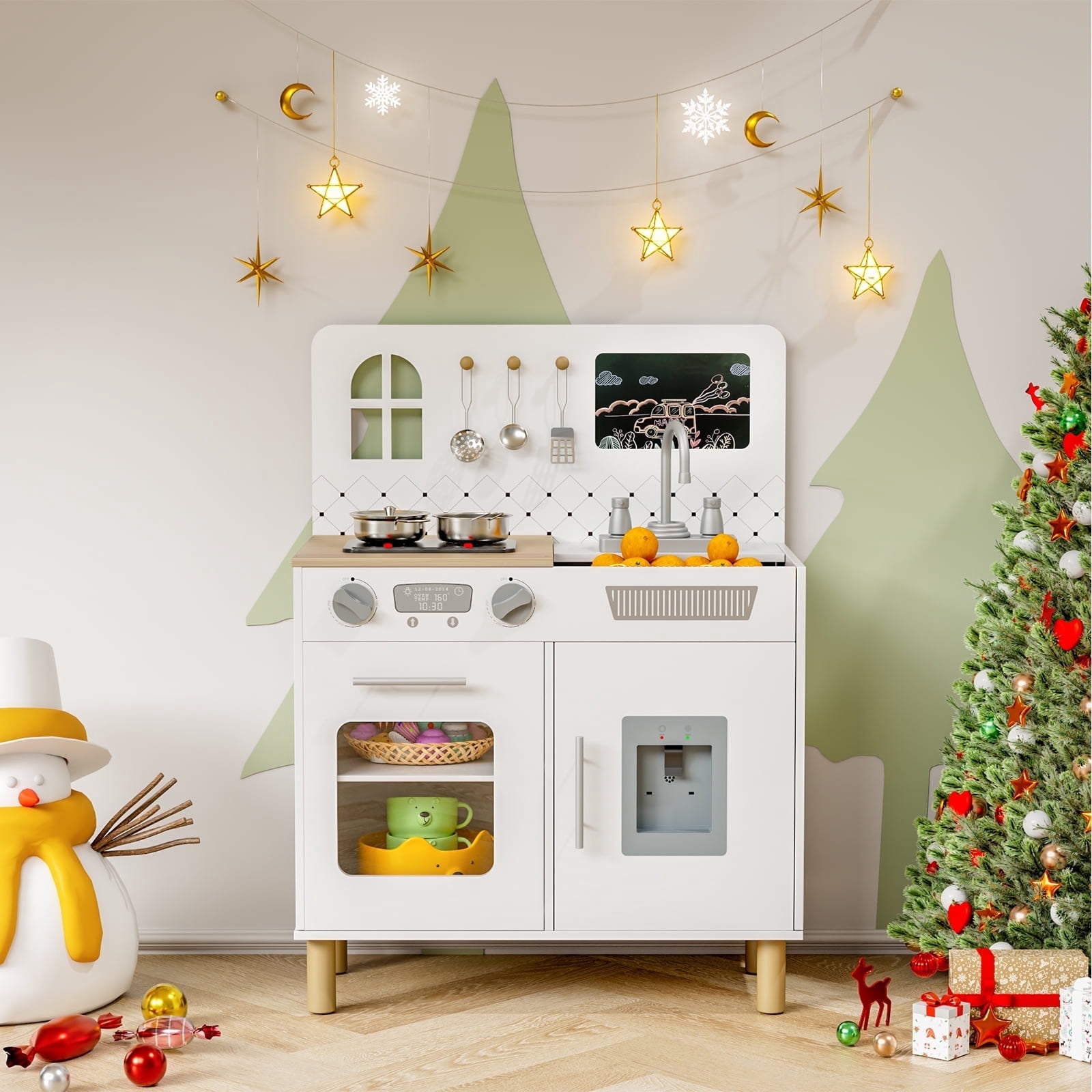 LAZY BUDDY Play Kitchen for Kids, Wooden Toddler Kitchen Playset with ...