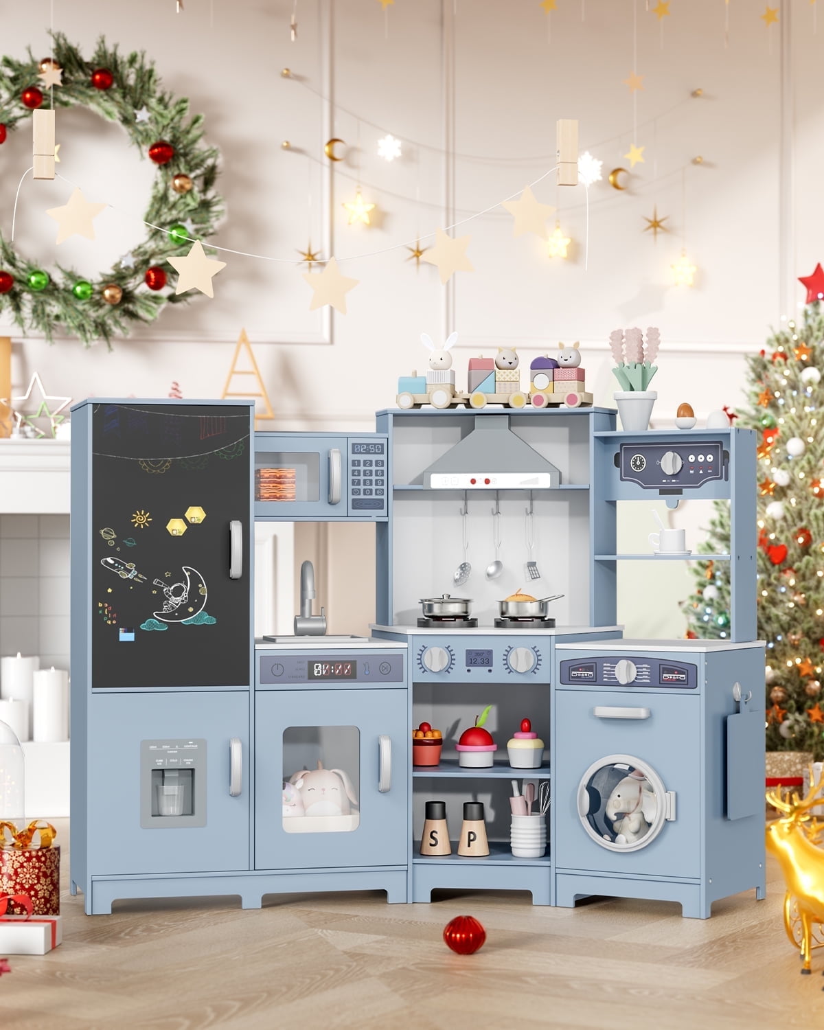 LAZY BUDDY Pretend Play Corner Kitchen, Ultimate Interactive Wooden ...
