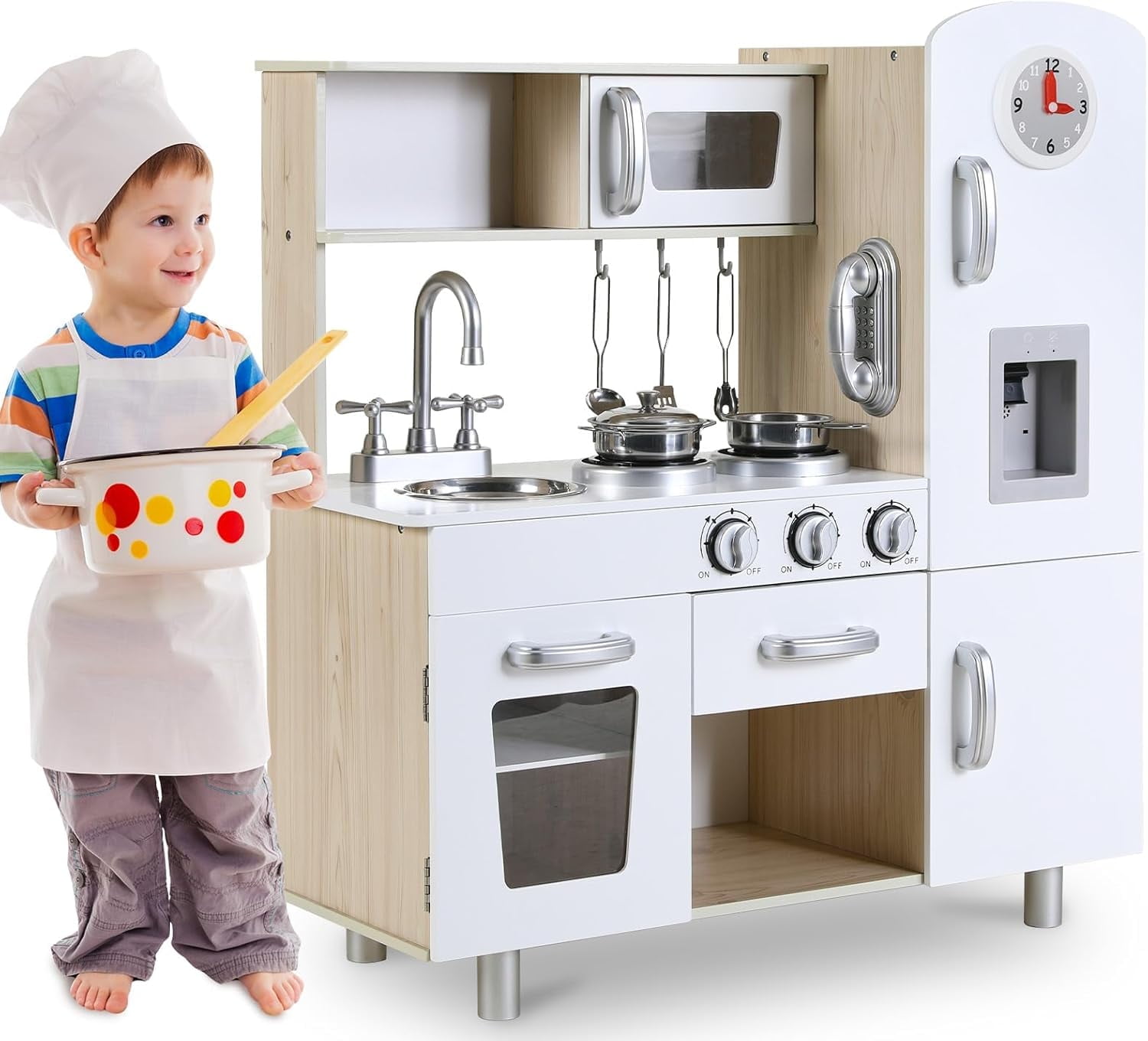 LAZY BUDDY Kid's Play Kitchen, Pretend Cooking Set with Microwave ...