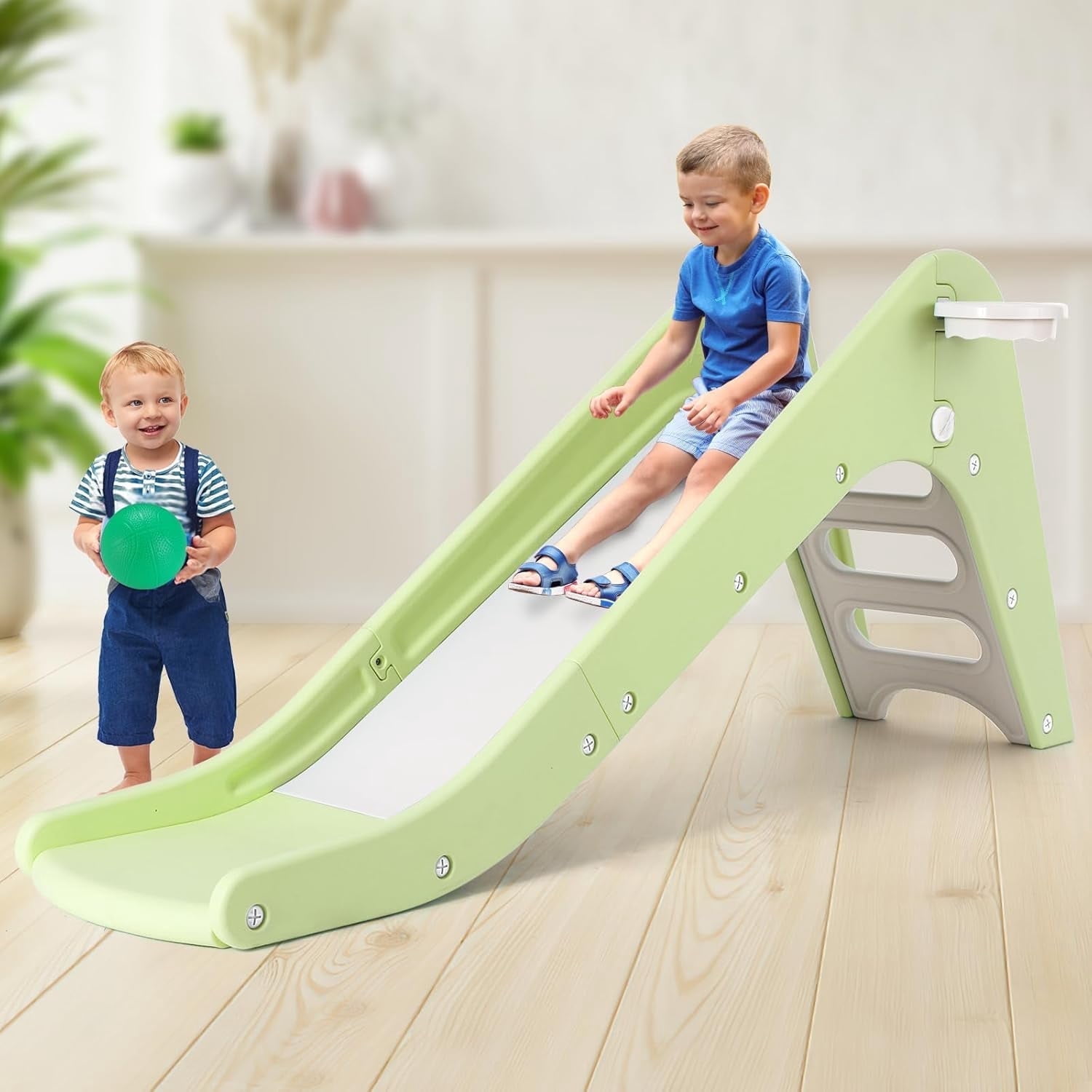 LAZY BUDDY Kids 3 in 1 Slide Climber Playset with Basketball Hoop ...