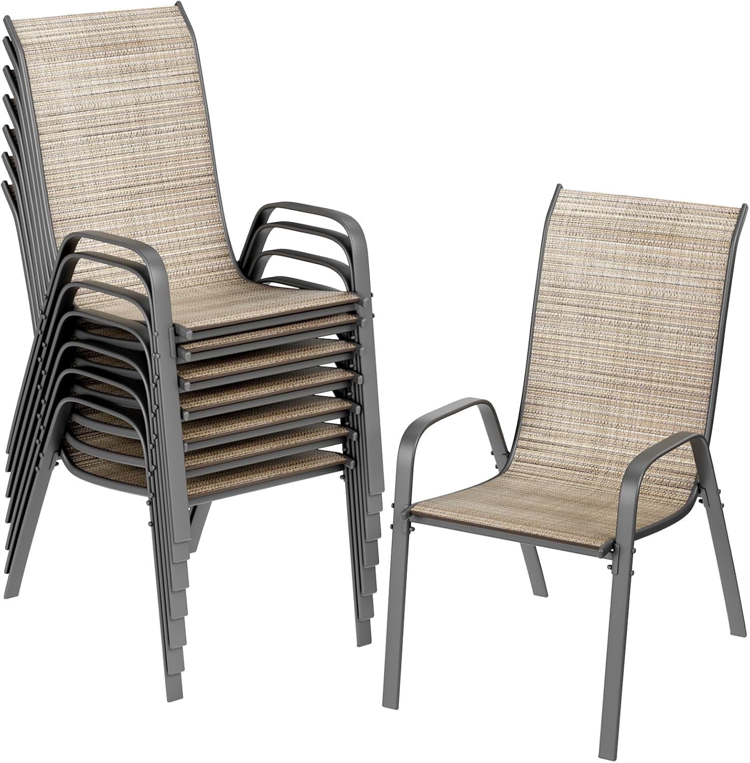 LAZY BUDDY Stackable Patio Chairs Set of 8, Textilene Fabric, Steel ...