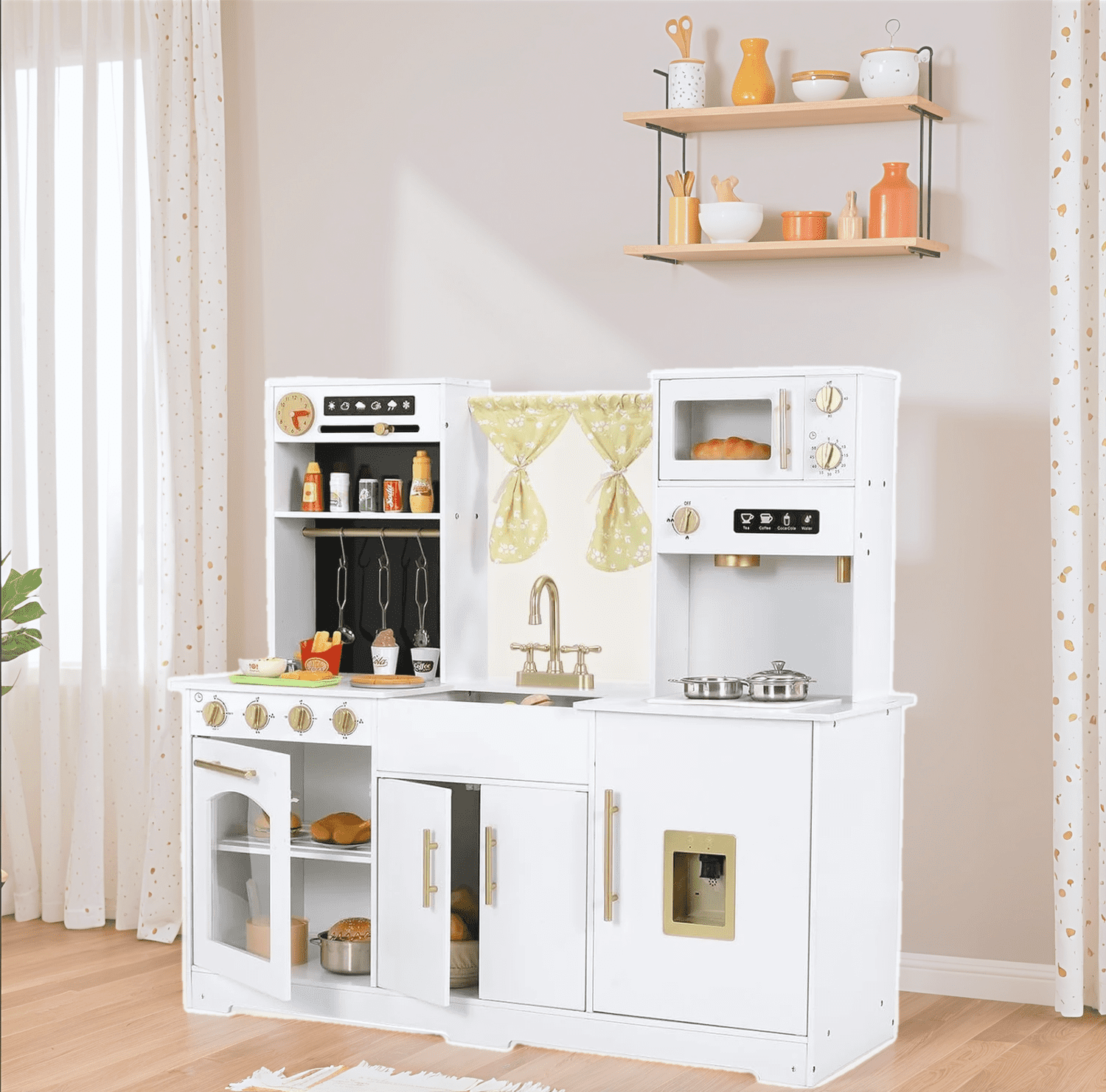 LAZY BUDDY Play Kitchen for Kids, Wooden Kids Kitchen Playset Pretend ...