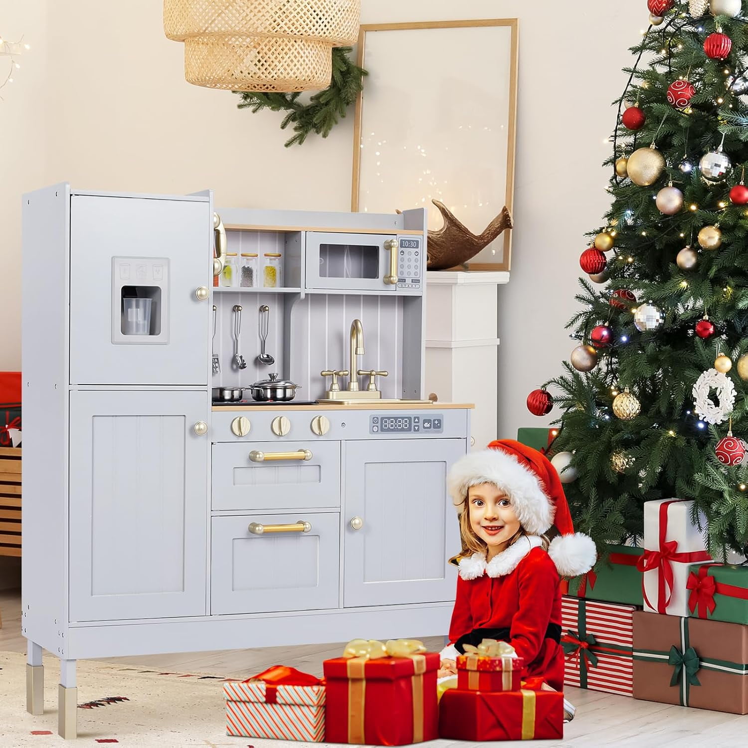 LAZY BUDDY Wooden Pretend Play Kitchen Set Kids Kitchen Playset ...