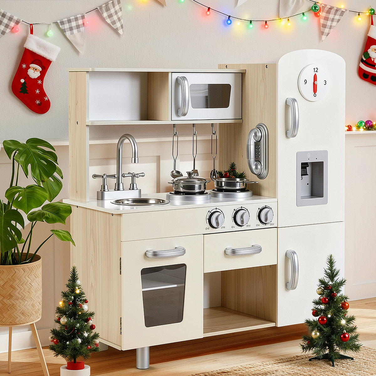 LAZY BUDDY Pretend Play Kitchen for Kids, Wooden Toddler Toy Kitchen ...