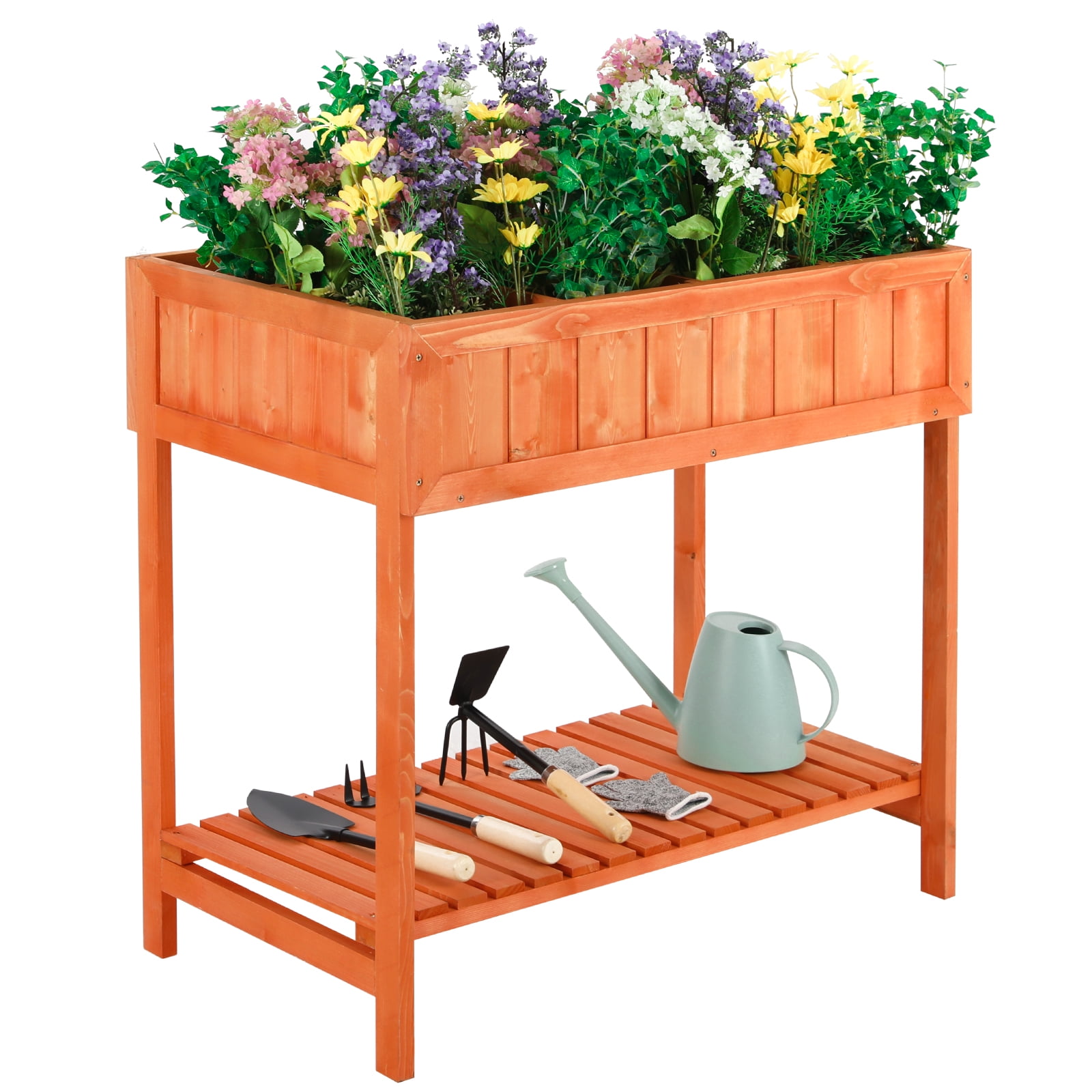 LAZY BUDDY Wooden Raised Garden Bed with Garden Tools Storage Shelf ...