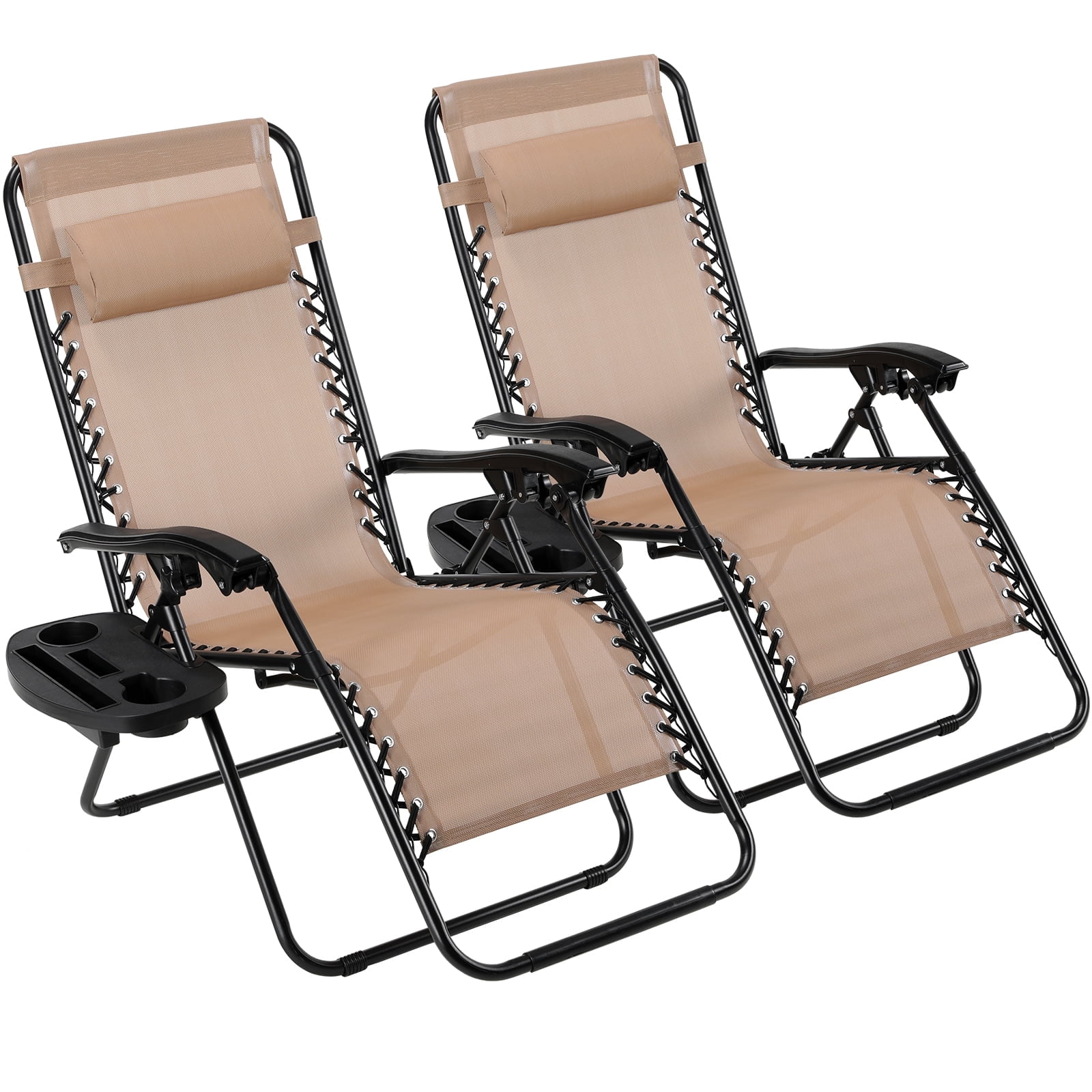 LAZY BUDDY Zero Gravity Chairs Set of 2, Folding Recliner with Cup Holder Tray, 330lbs Capacity ...