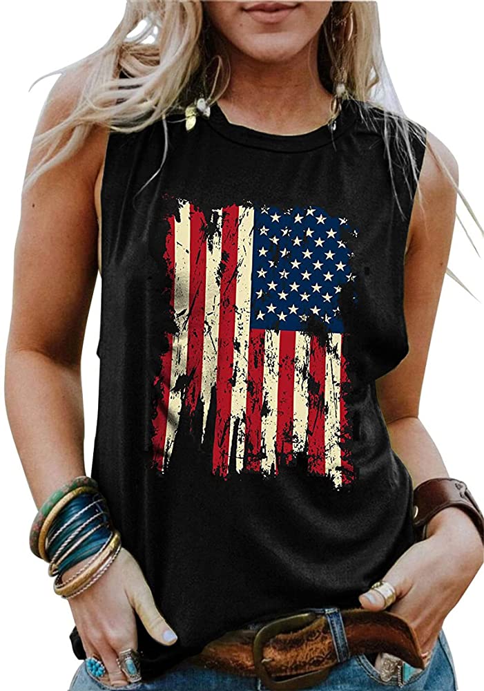 LAZYCHILD American Flag Tank Tops Women Patriotic Shirt USA Flag Stars ...