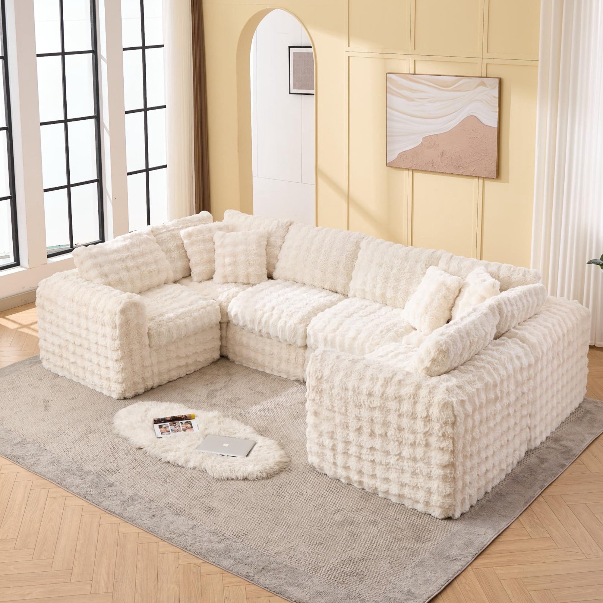 LAZZO 135" U-Shaped Cloud Sectional Sofa with Chaise | Boneless Memory ...