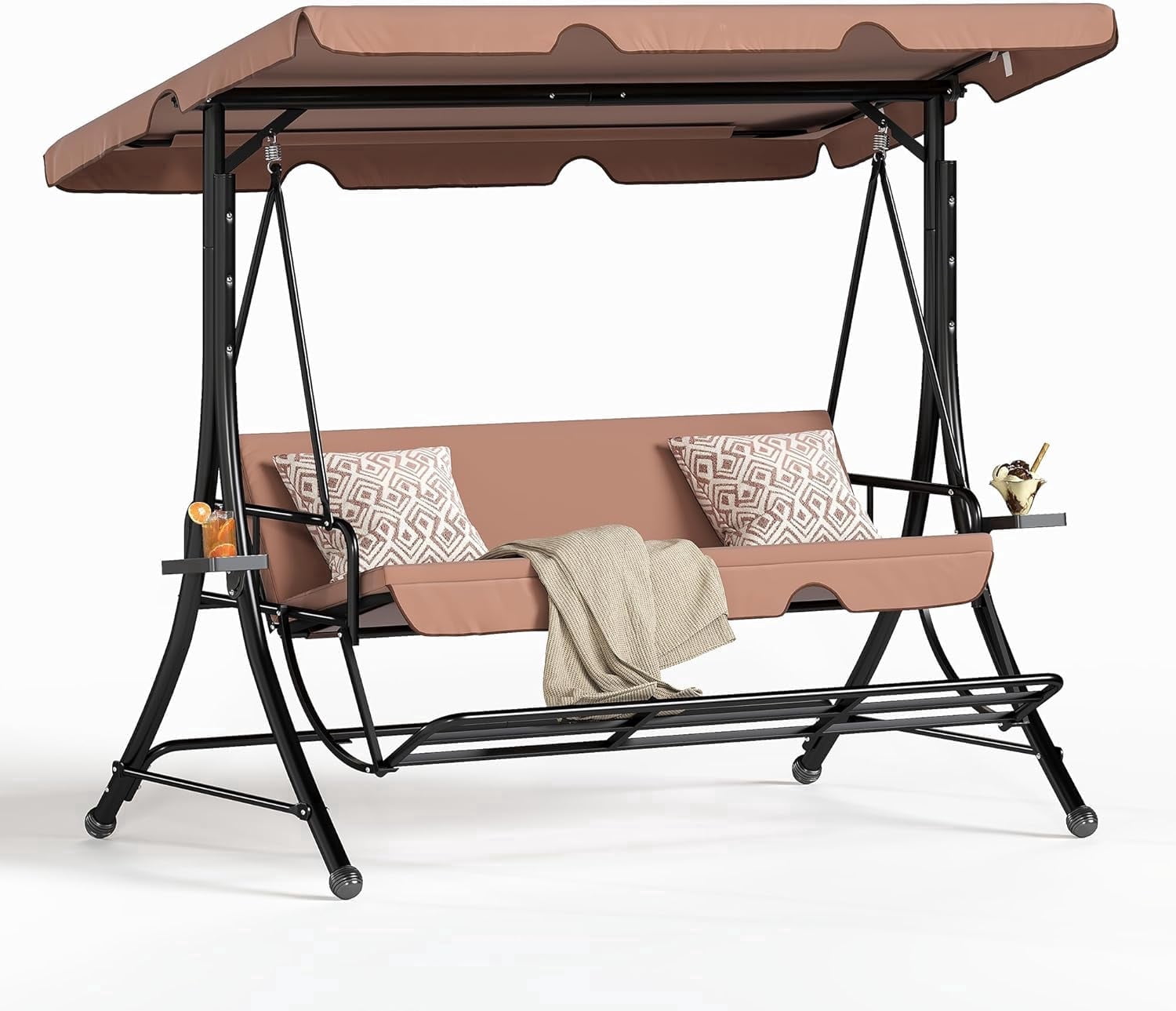 LAZZO 3-Seat Outdoor Porch Swing with Footrest, Reclining Lounge Bed ...