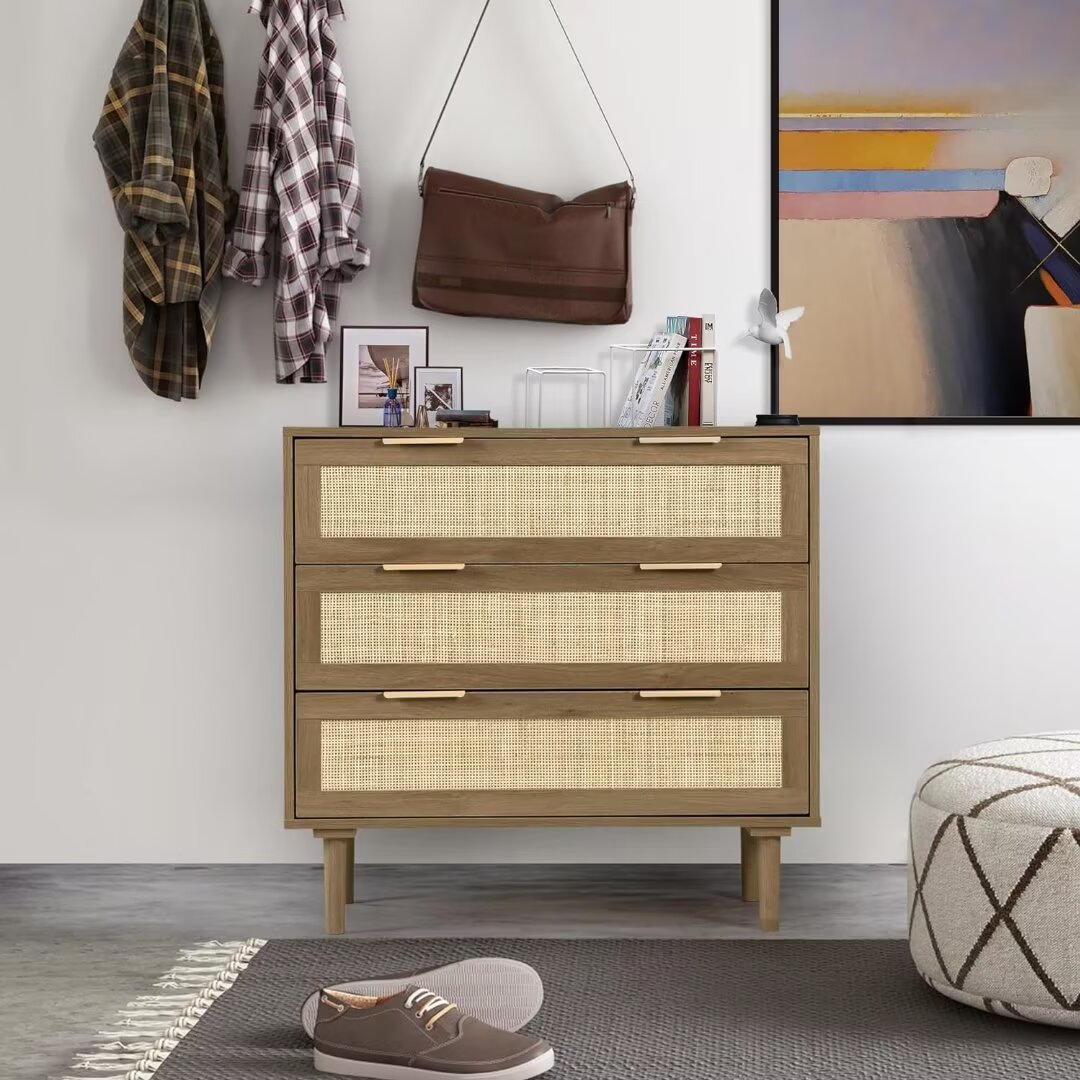 LAZZO 3 Drawer Dresser Rattan, Wood Brown - Walmart.com